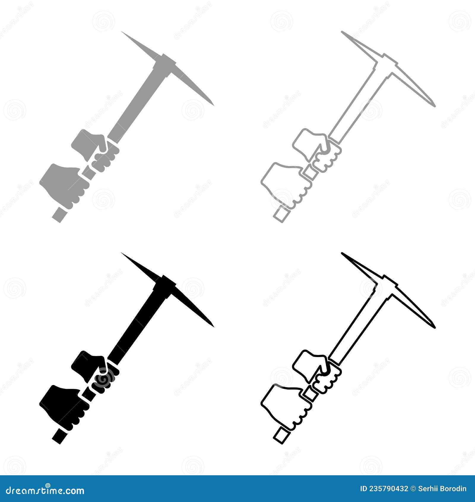 Mining Pickaxe Mattock Pick Axe in Hand Set Icon Grey Black Color ...