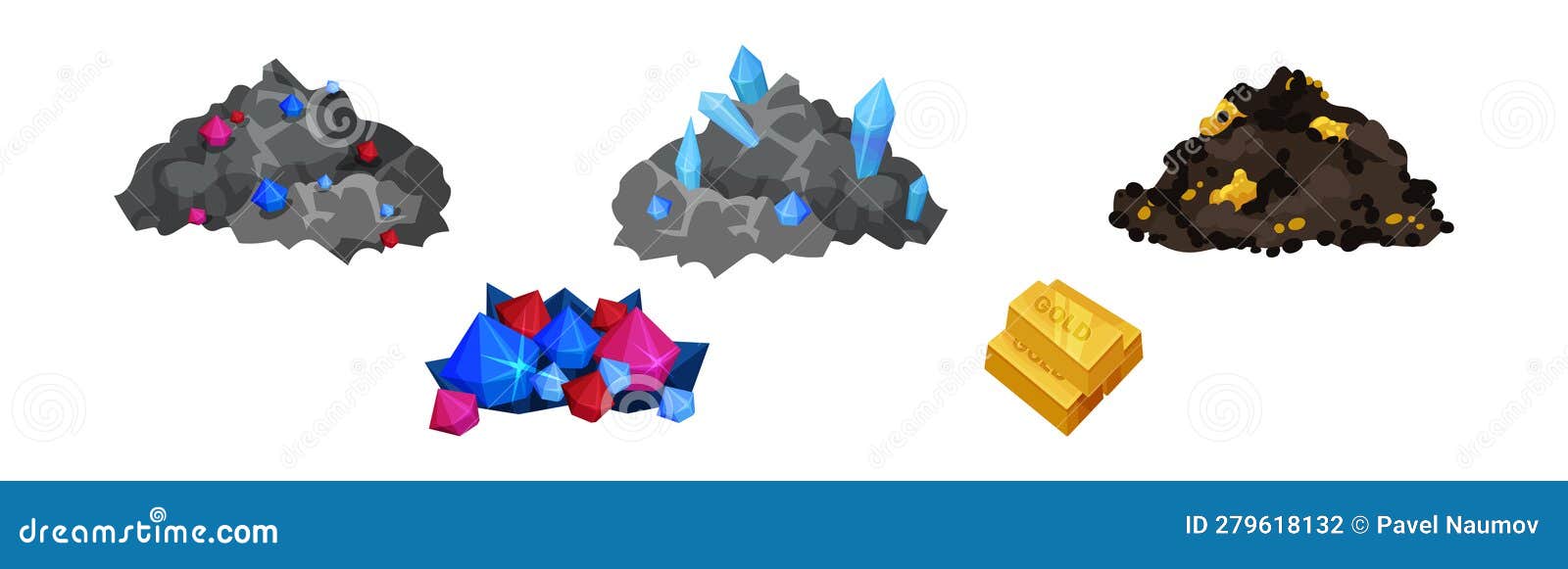Mining with Pile of Ore, Coal and Valuable Mineral Vector Set Stock ...