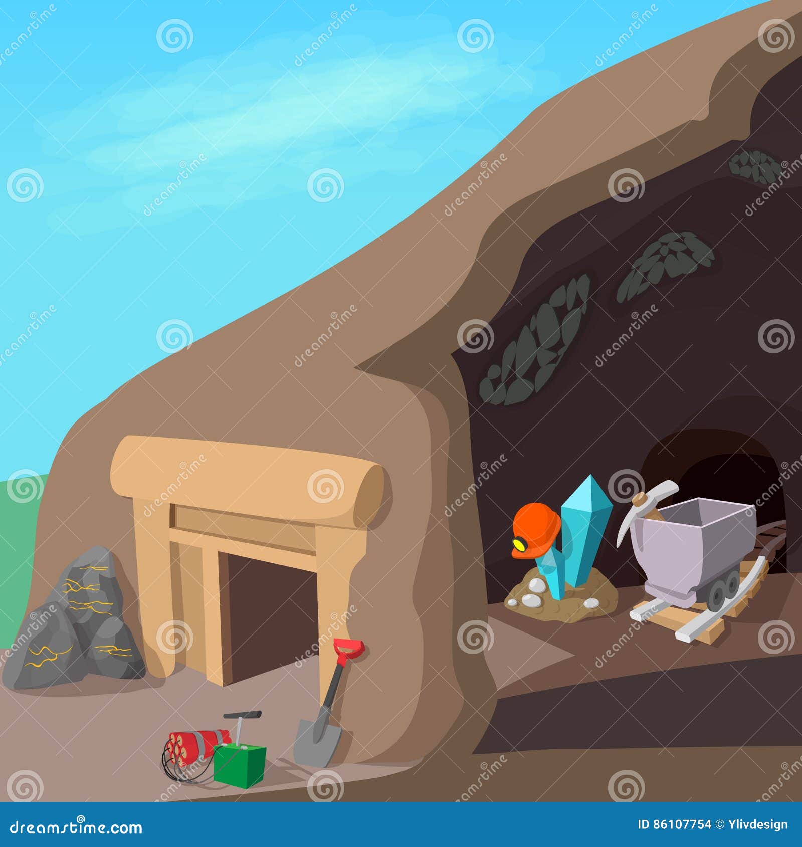 Mining Process Concept, Cartoon Style Vector Illustration ...