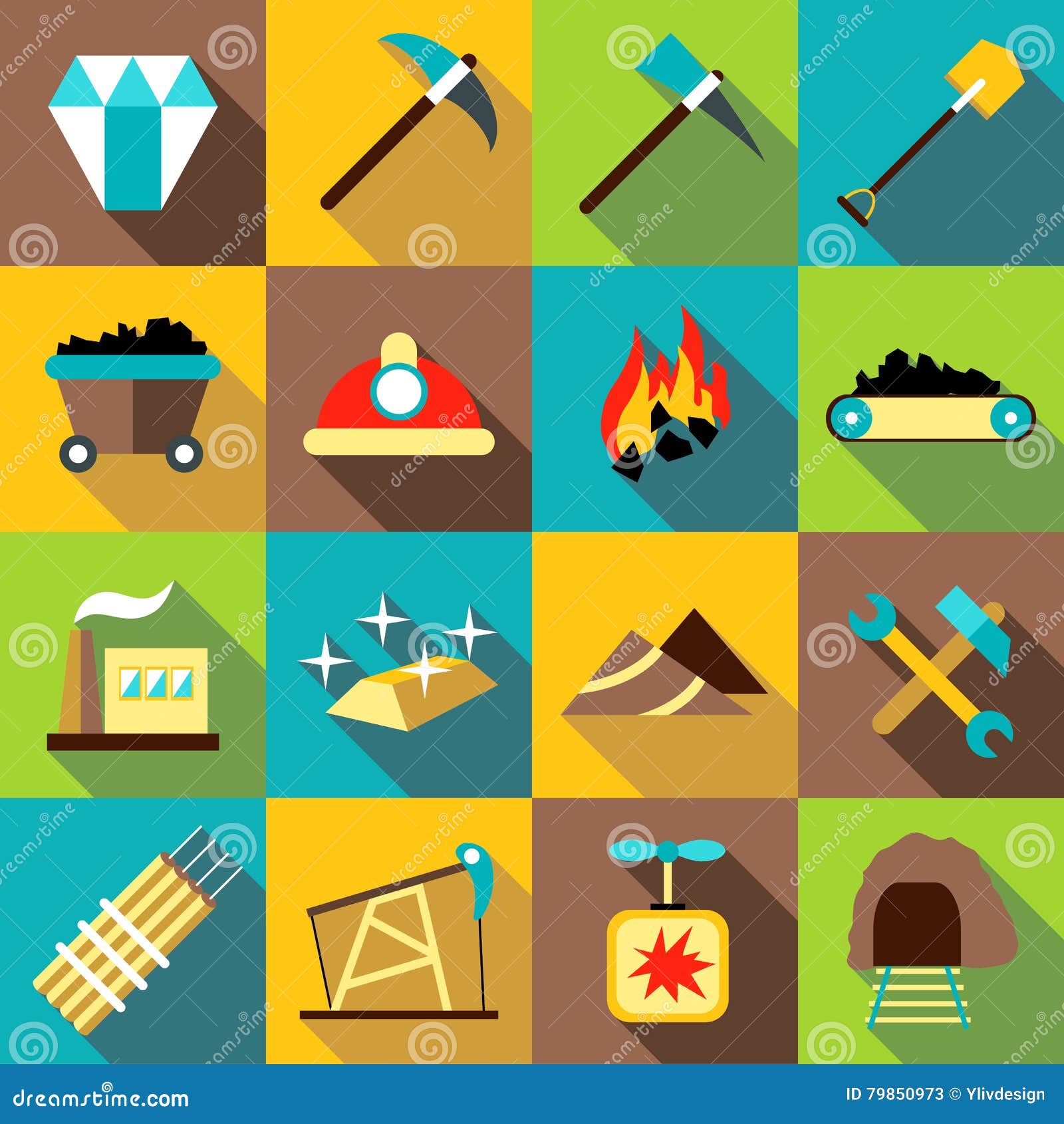Mining Production Icons Set, Flat Style Stock Vector - Illustration of ...