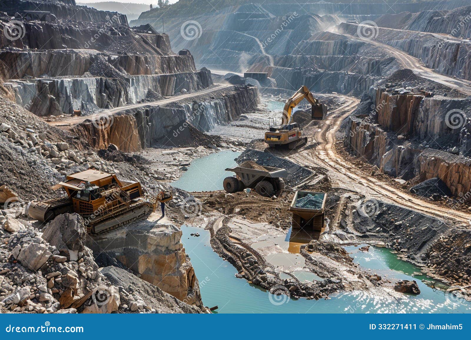 Mining Quarry With Excavators And Dump Trucks Royalty-Free Stock Photo ...
