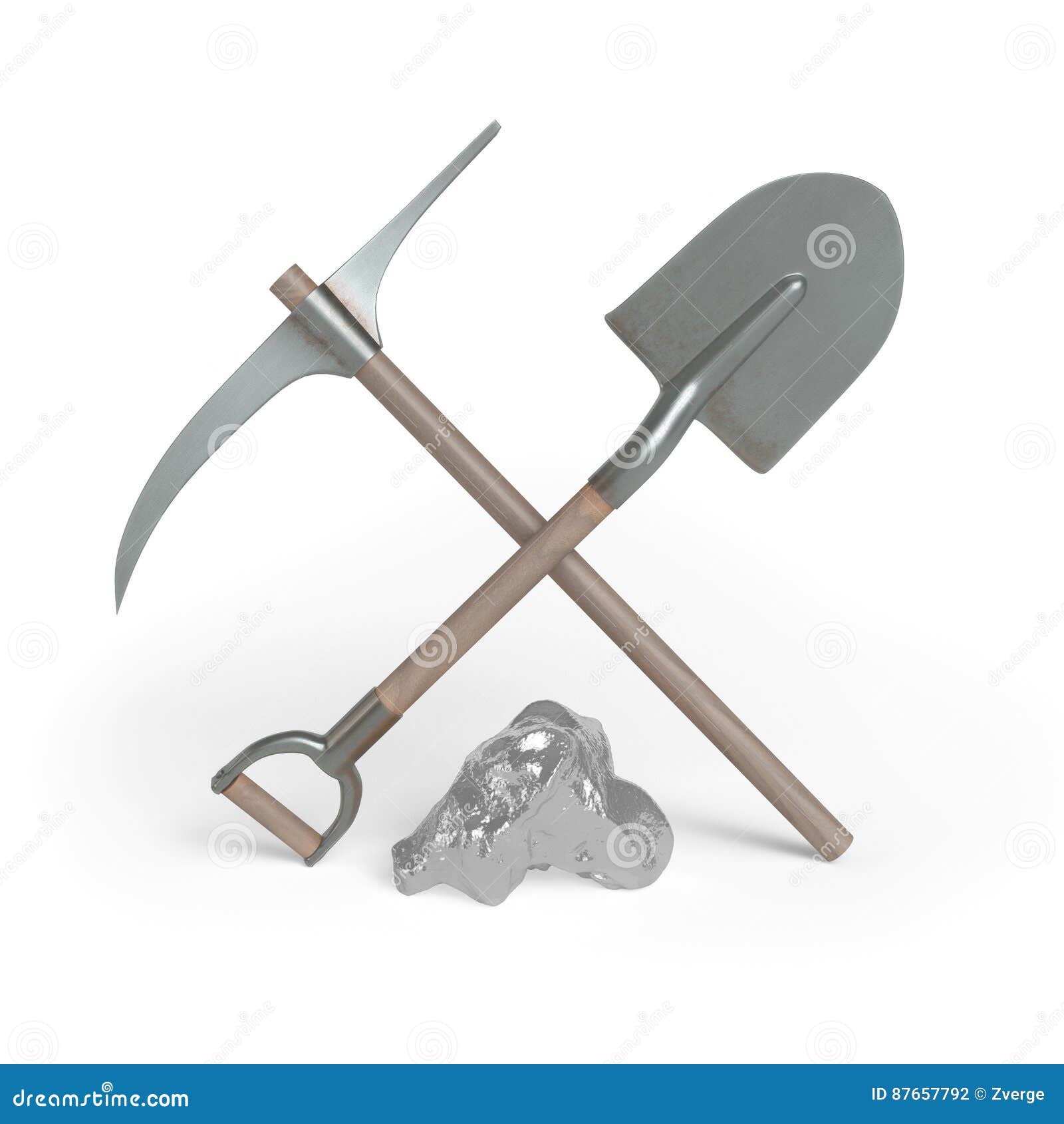 Mining. Shovel, Pickaxe and Silver Nugget Stock Illustration ...