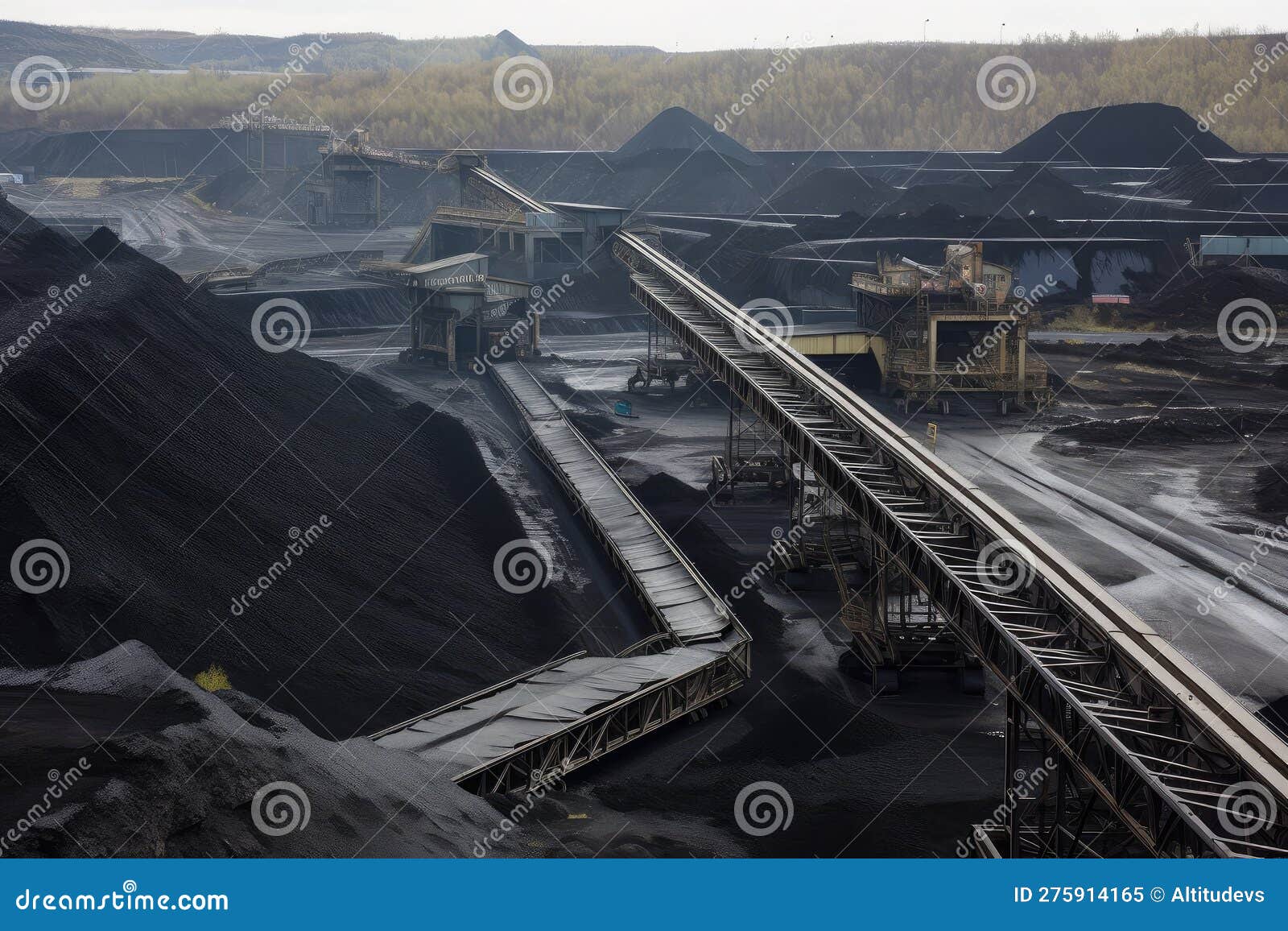 Mining Site, with Conveyor Belts Transporting Coal from the Mine To ...