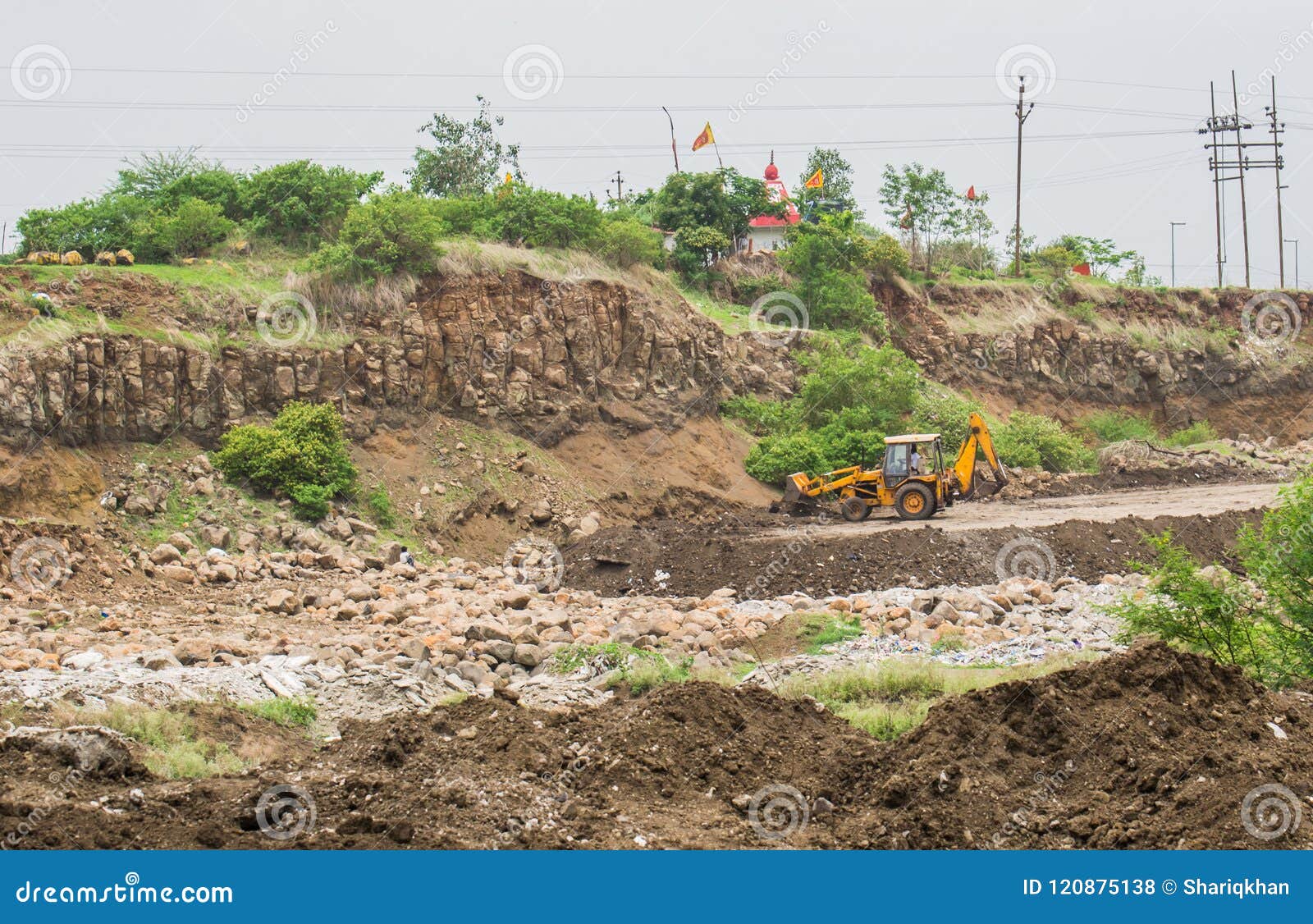 Mining Site and Excavator Loader Backhoe Digger Stock Photo - Image of ...