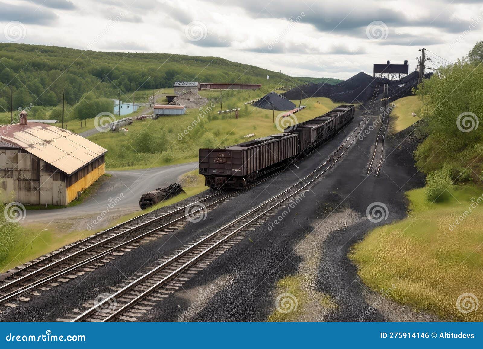 Mining Site, with Train Transporting Coal To Processing Plant Stock ...