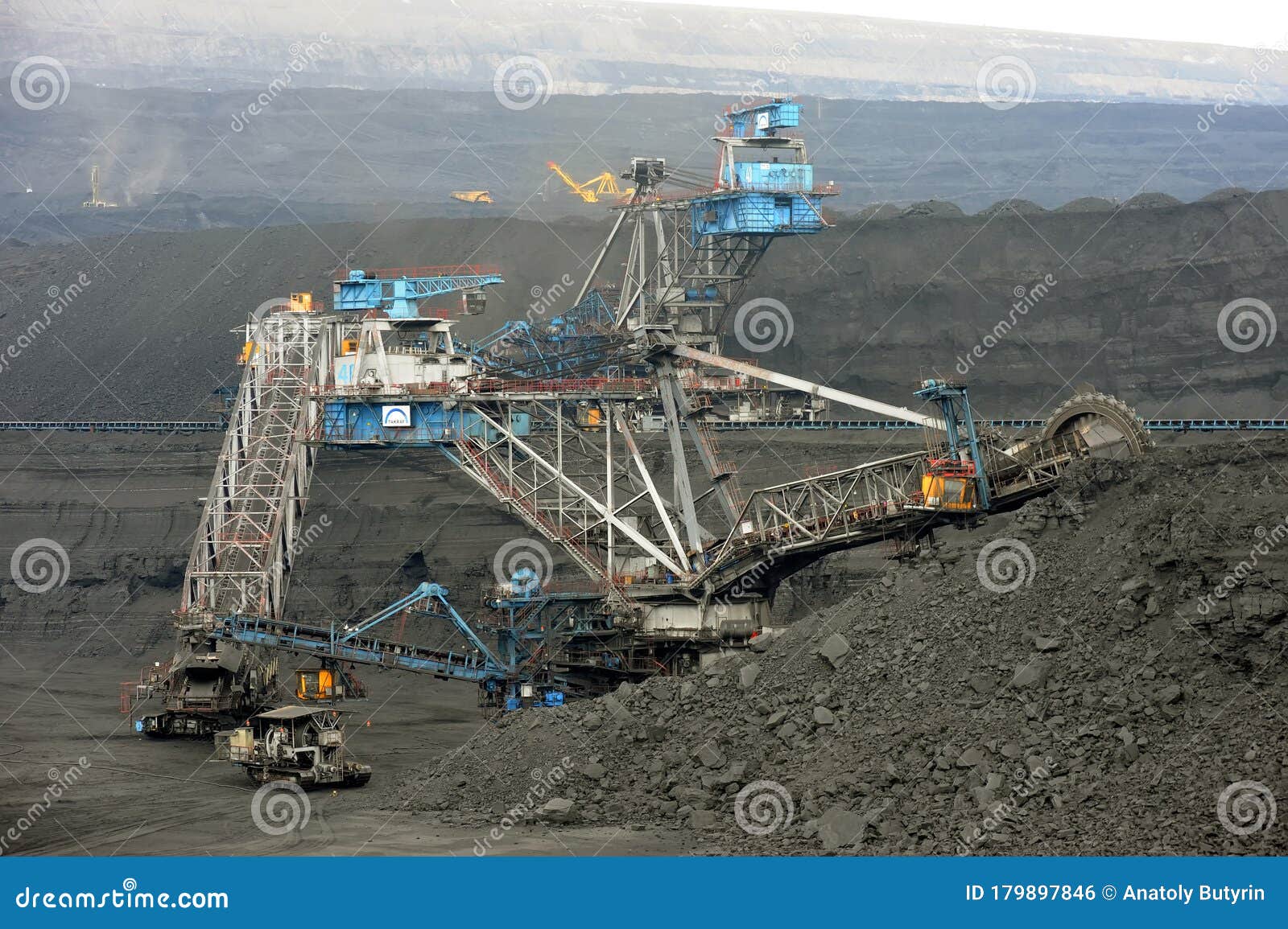 Mining, Rotary Excavator in the Coal Face. Stock Photo - Image of work ...