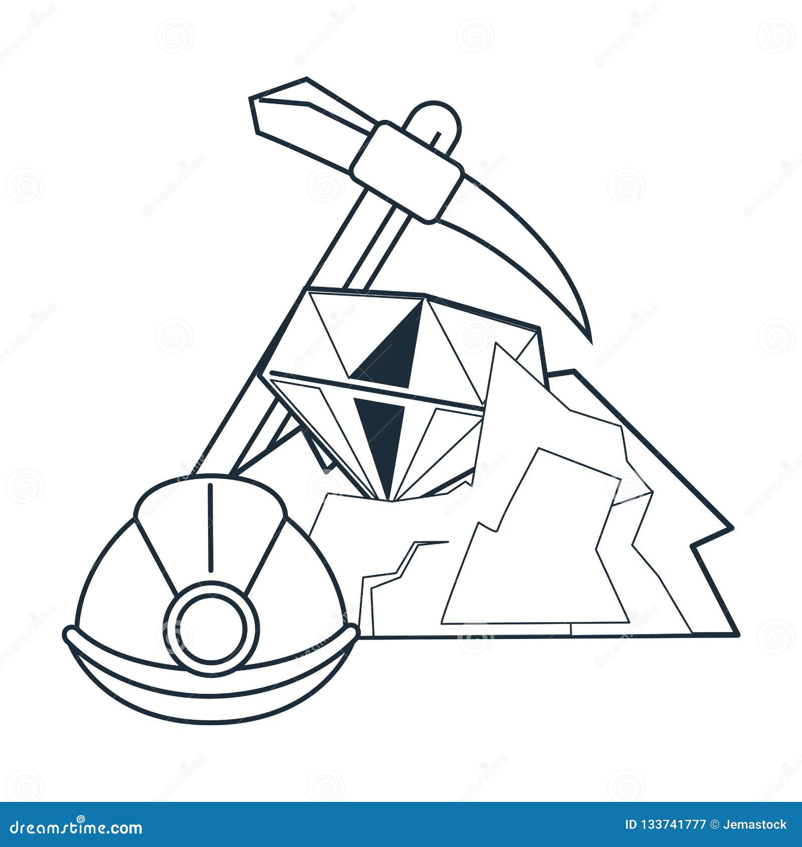 Mining Tools and Elements Black and White Stock Vector - Illustration ...