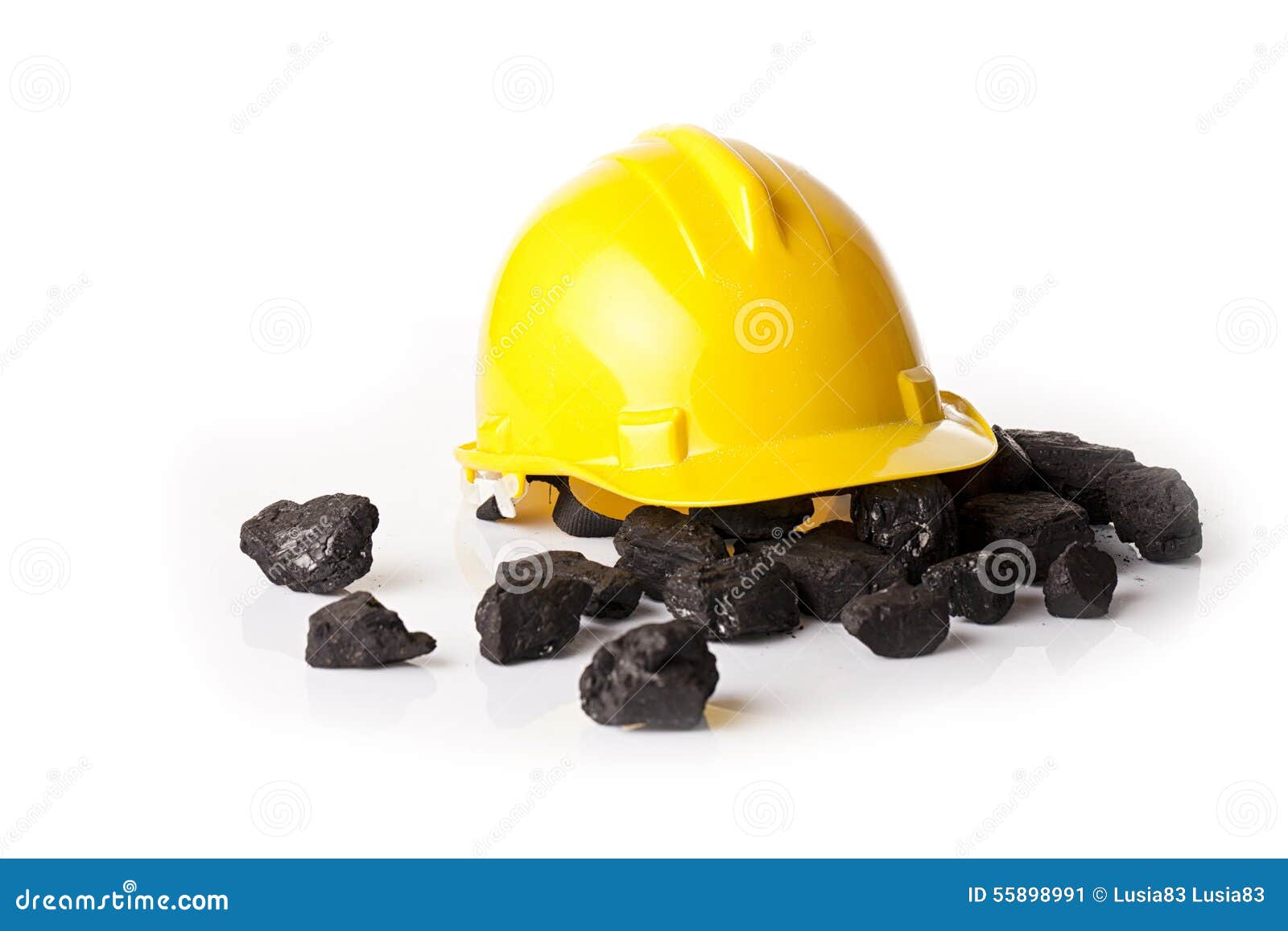 Mining Tools With Protective Helmet, Ear Muffs And Oil Lantern Stock ...