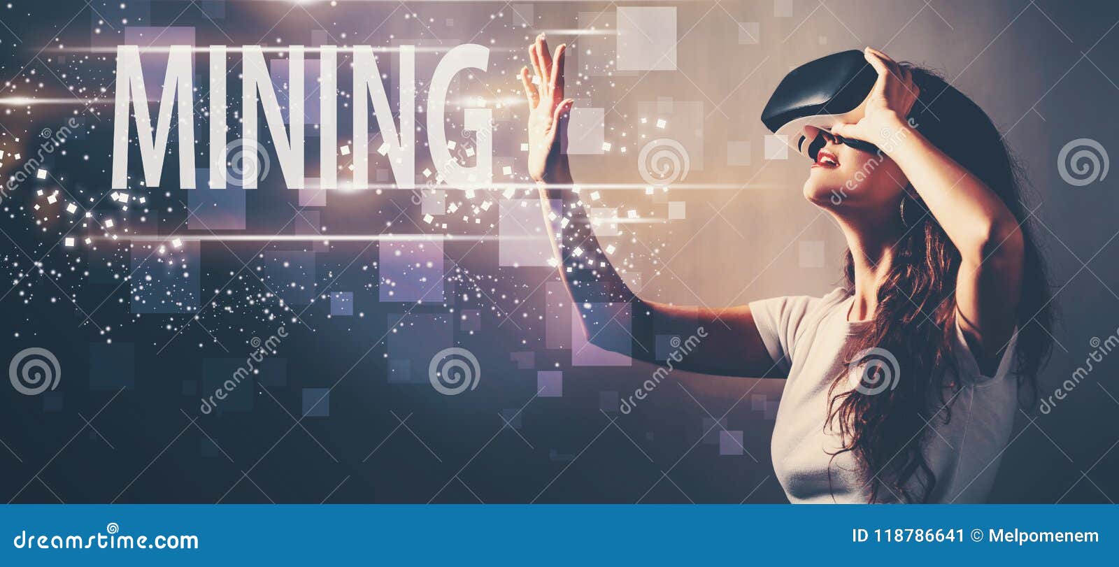 Mining with Woman Using a Virtual Reality Headset Stock Image - Image ...