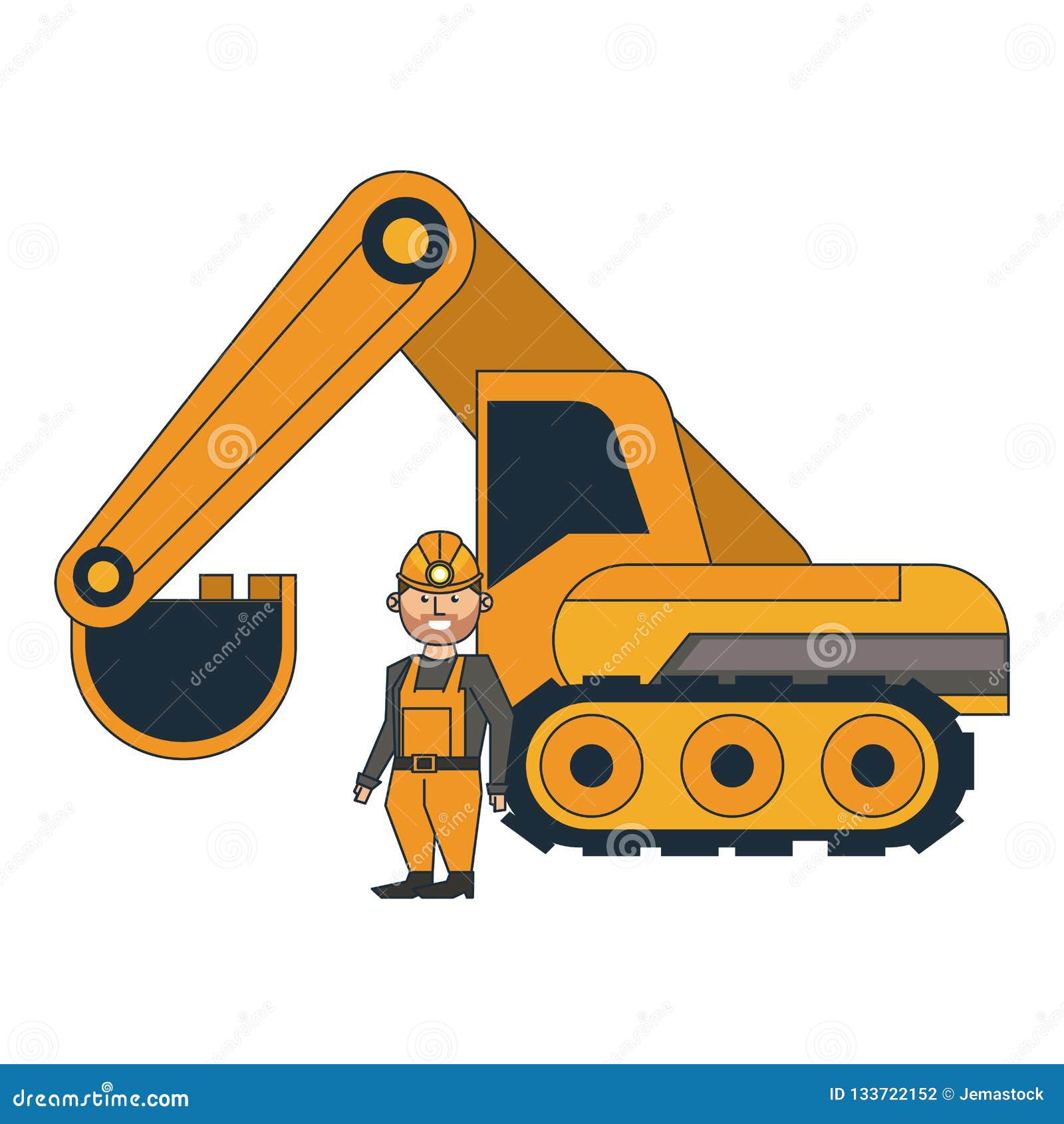Mining worker with backhoe stock vector. Illustration of equipment ...