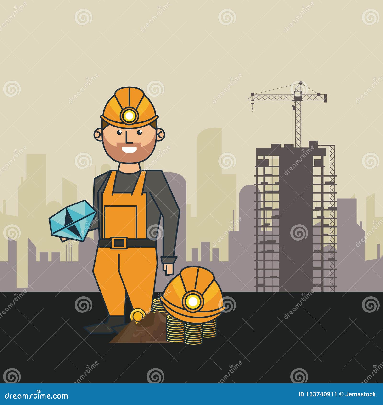 Mining and worker cartoon stock vector. Illustration of production ...