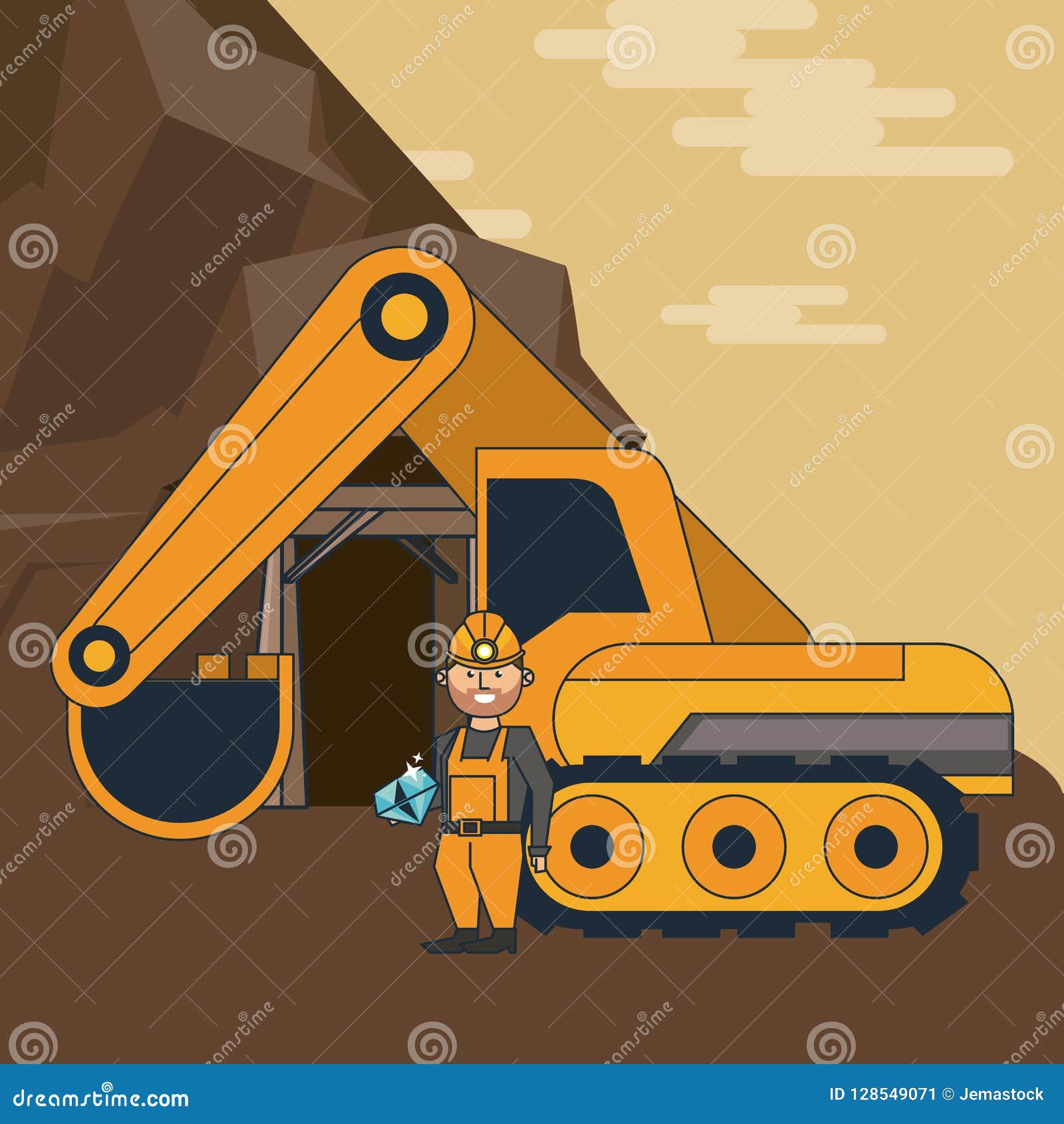 Mining worker cartoon stock vector. Illustration of diamond - 128549071