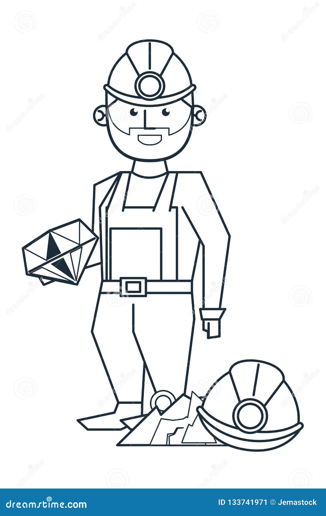 Mining and Worker Cartoon Black and White Stock Vector - Illustration ...