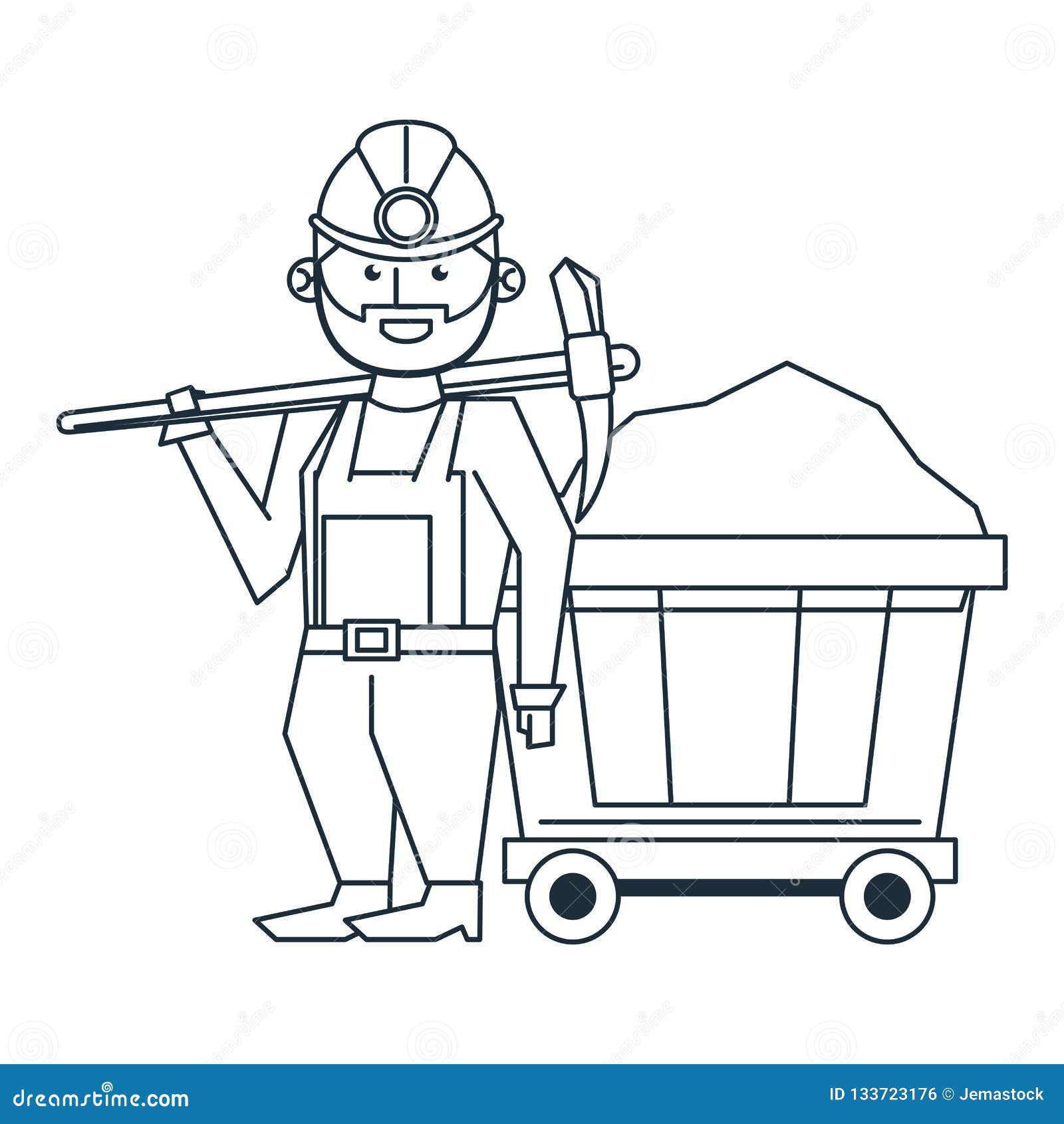 Mining Worker with Pick and Wagon Stock Vector - Illustration of ...
