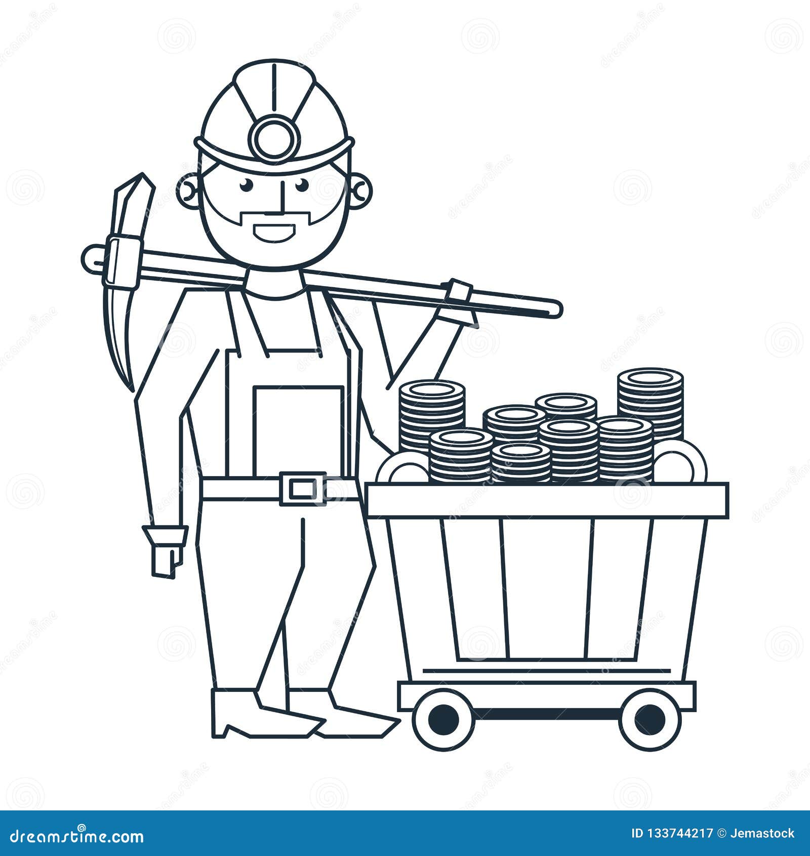Mining Worker with Pick and Wagon Stock Vector - Illustration of mining ...