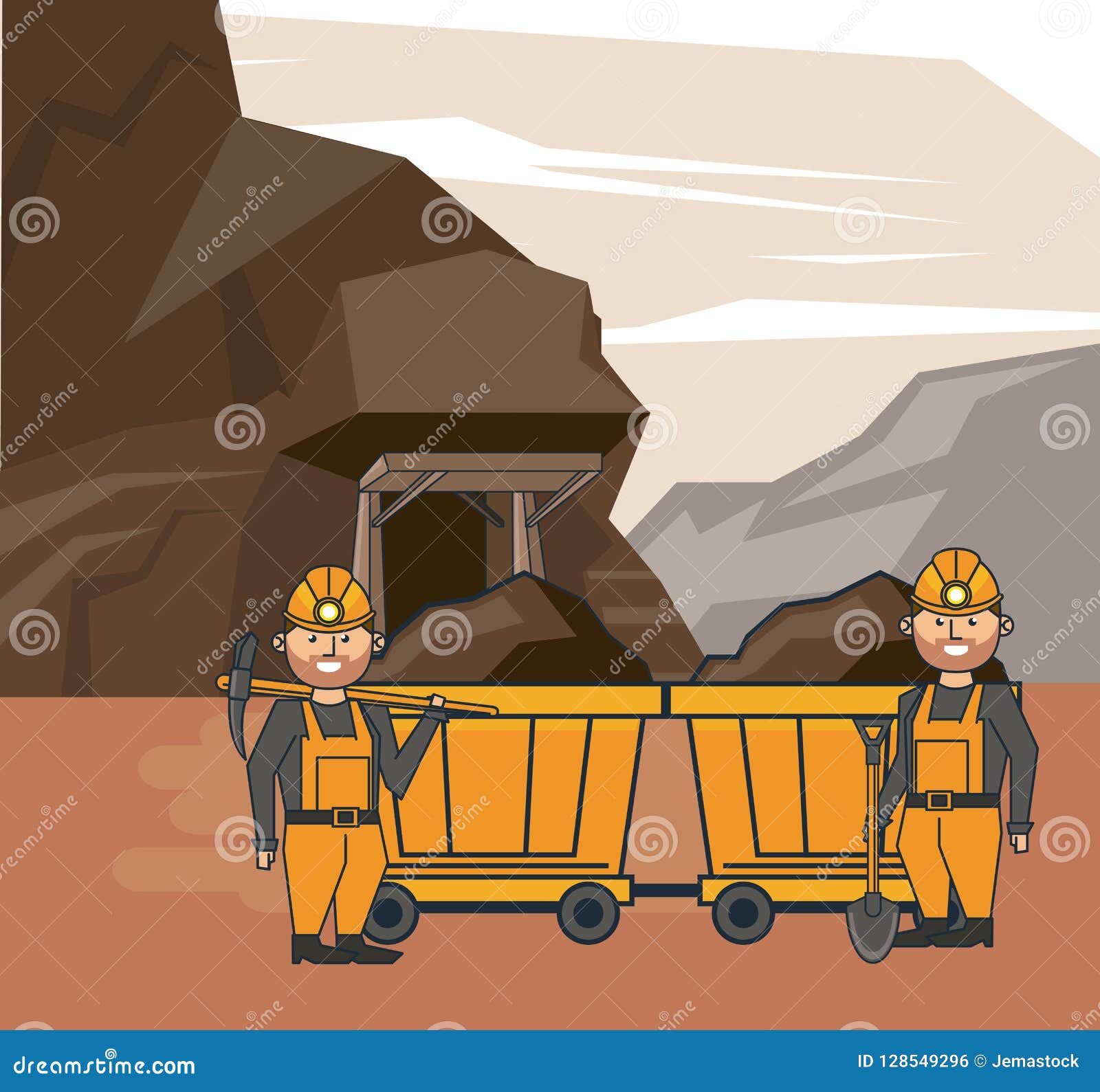 Mining Workers. Miners In Active Poses Mining Treasures Gem Or Gold ...