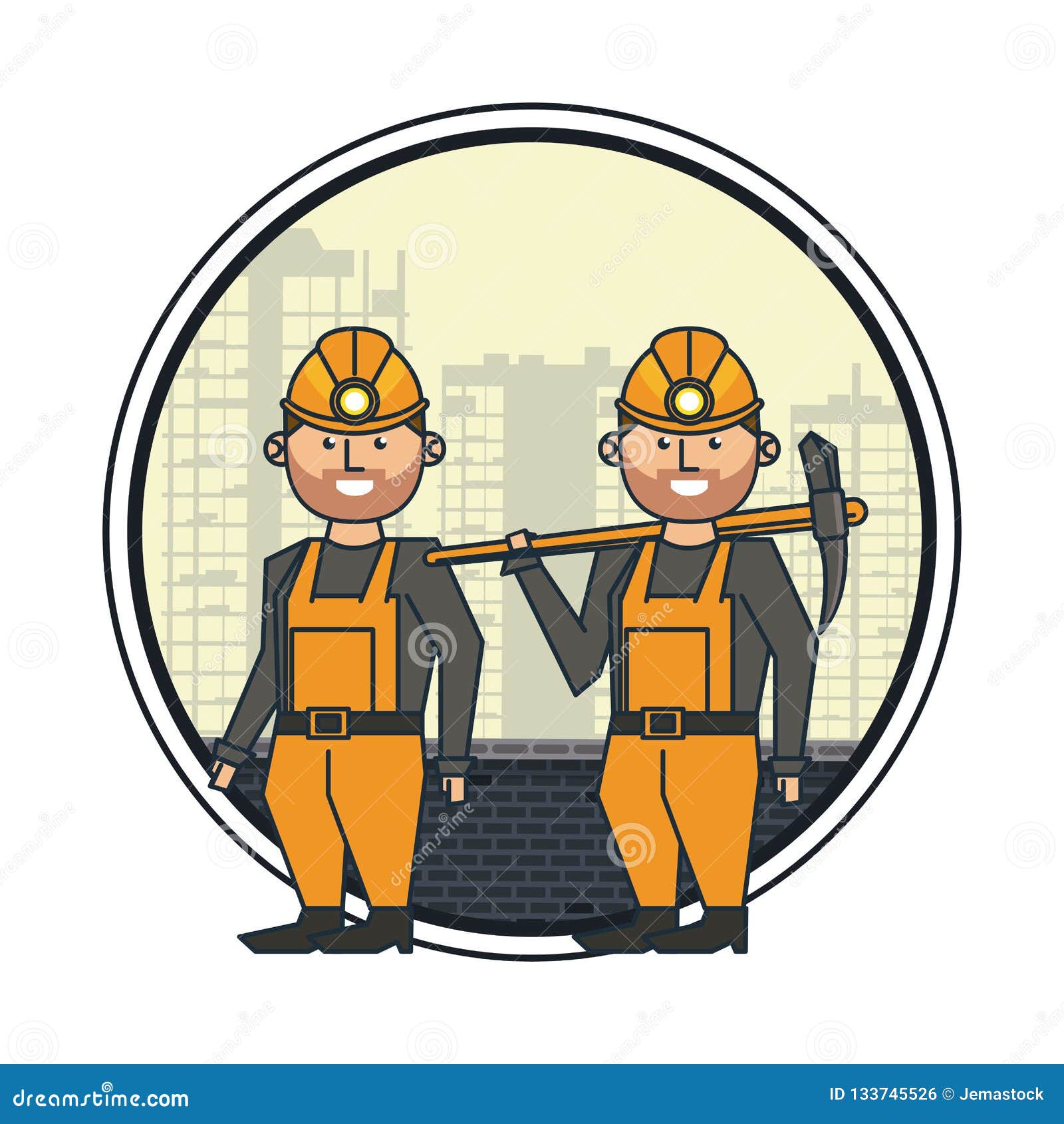 Mining Workers with Helmets and Picks Stock Vector - Illustration of ...