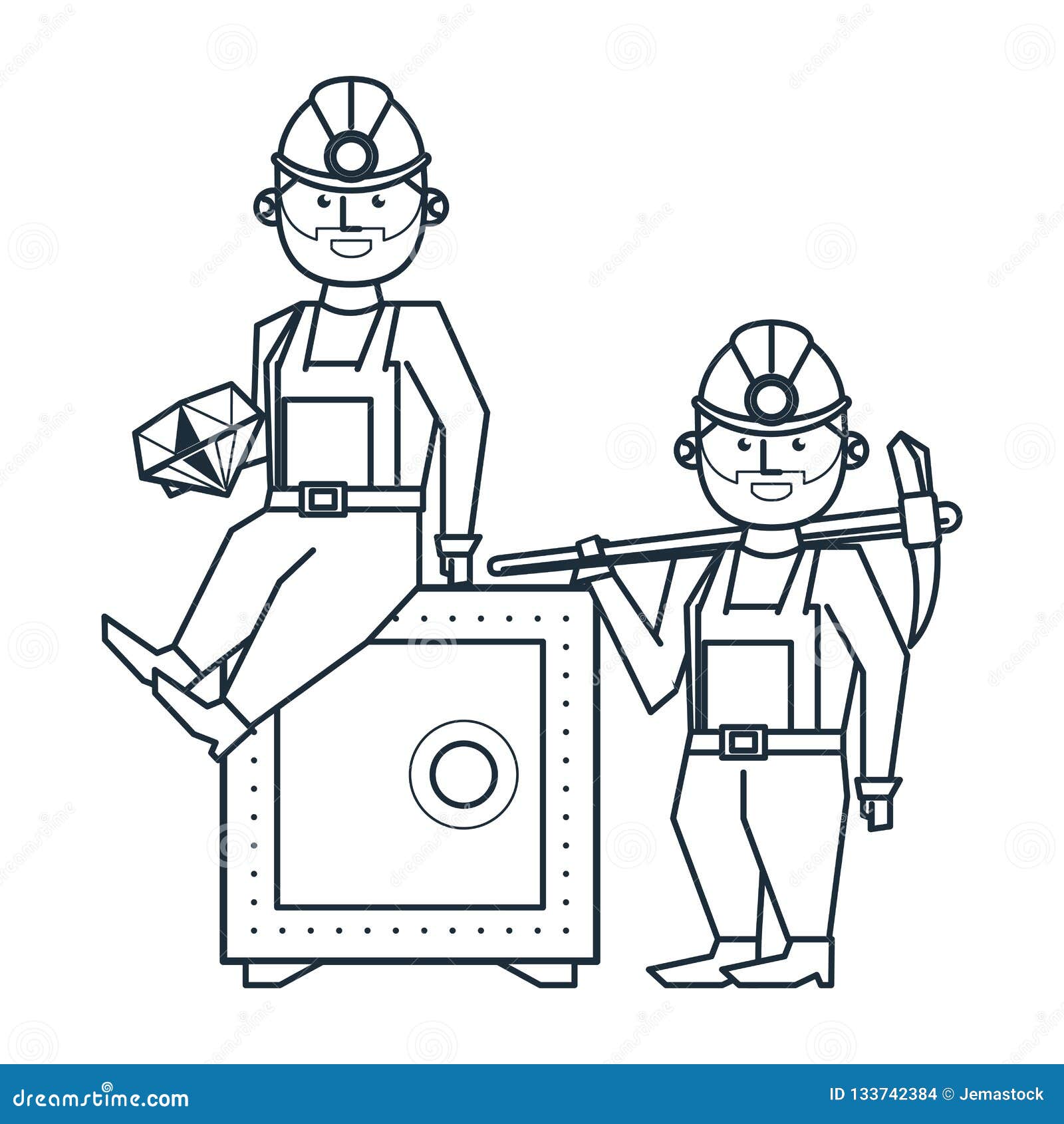 Mining and Workers Cartoon Black and White Stock Vector - Illustration ...