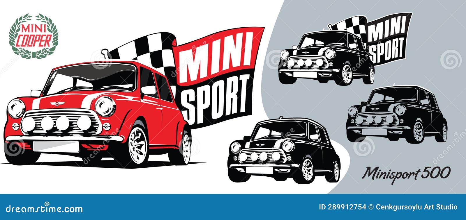 Minisport500 Vintage Mini Cooper Car Vector Illustration Editorial ...