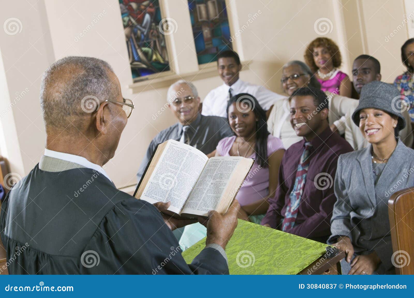Minister Giving Sermon To Congregation in Church Back View Stock Image ...