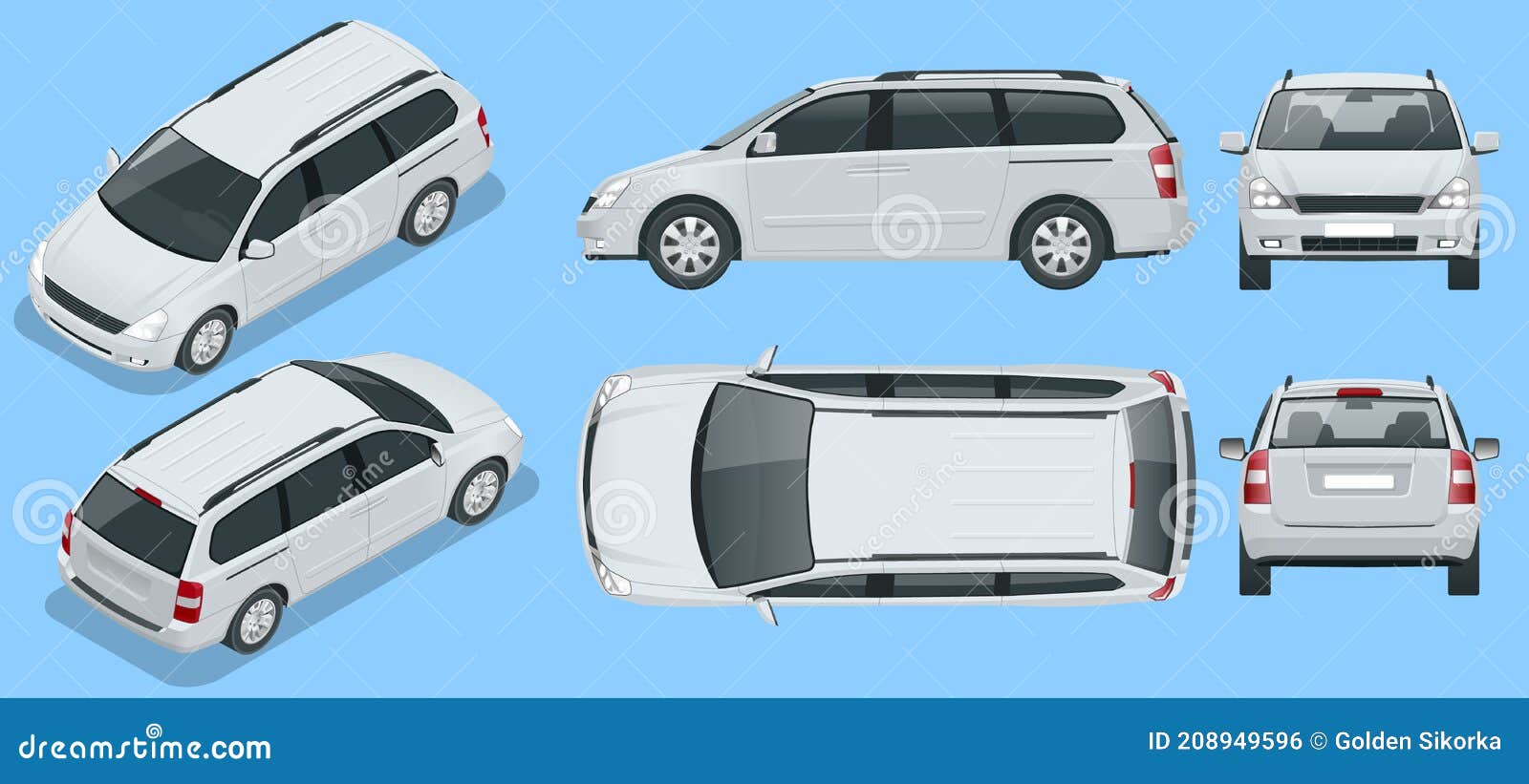 Minivan Car Vector Template on Background. Compact Crossover, SUV, 5 ...