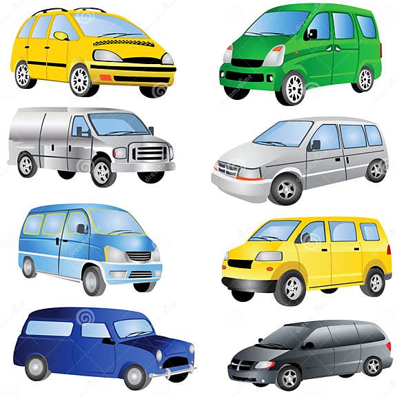 Minivan Icons Set stock vector. Illustration of color - 10383649