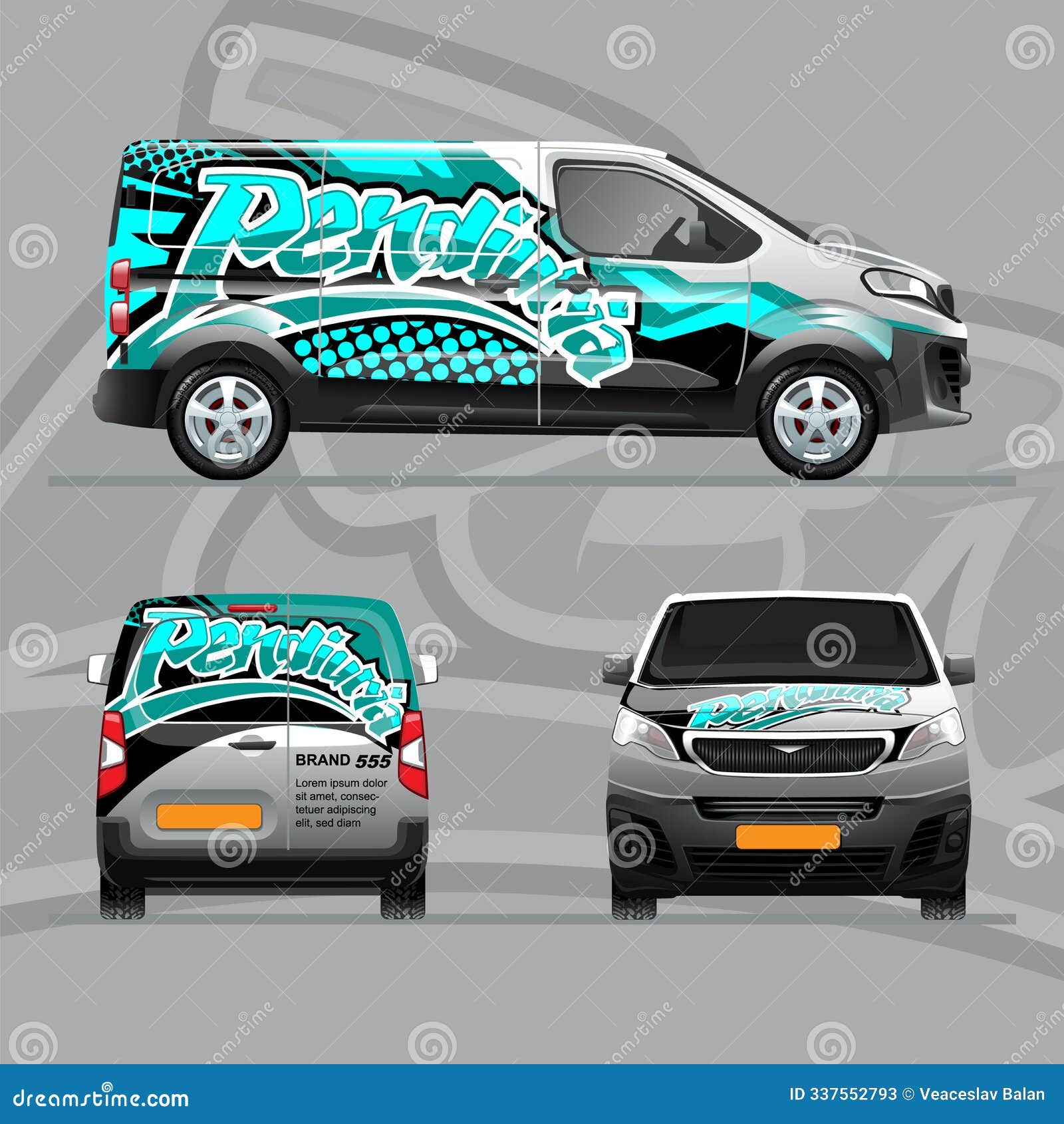 Minivan with Lettering and Graphics from All Sides Set. Stock ...