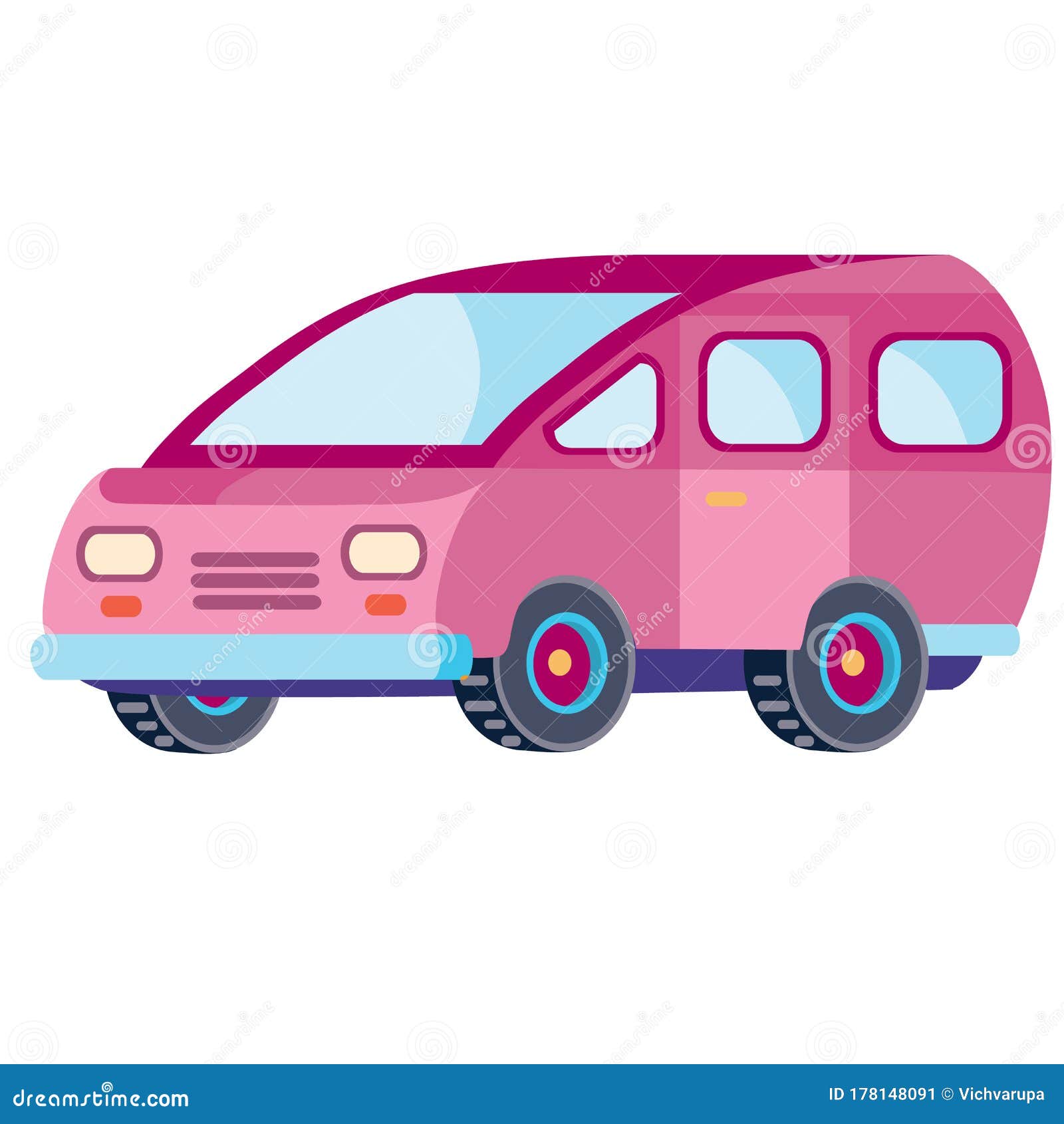 Minivan in Pink Color in Flat Style, Isolated Object on a White ...