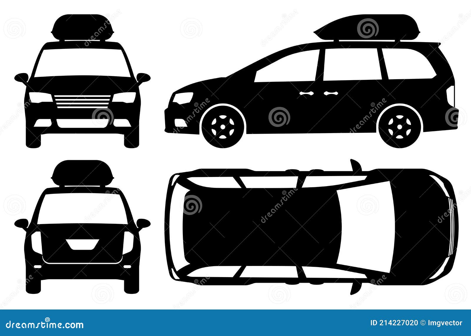 Minivan Silhouette Vector Illustration with Side, Front, Back, Top View ...