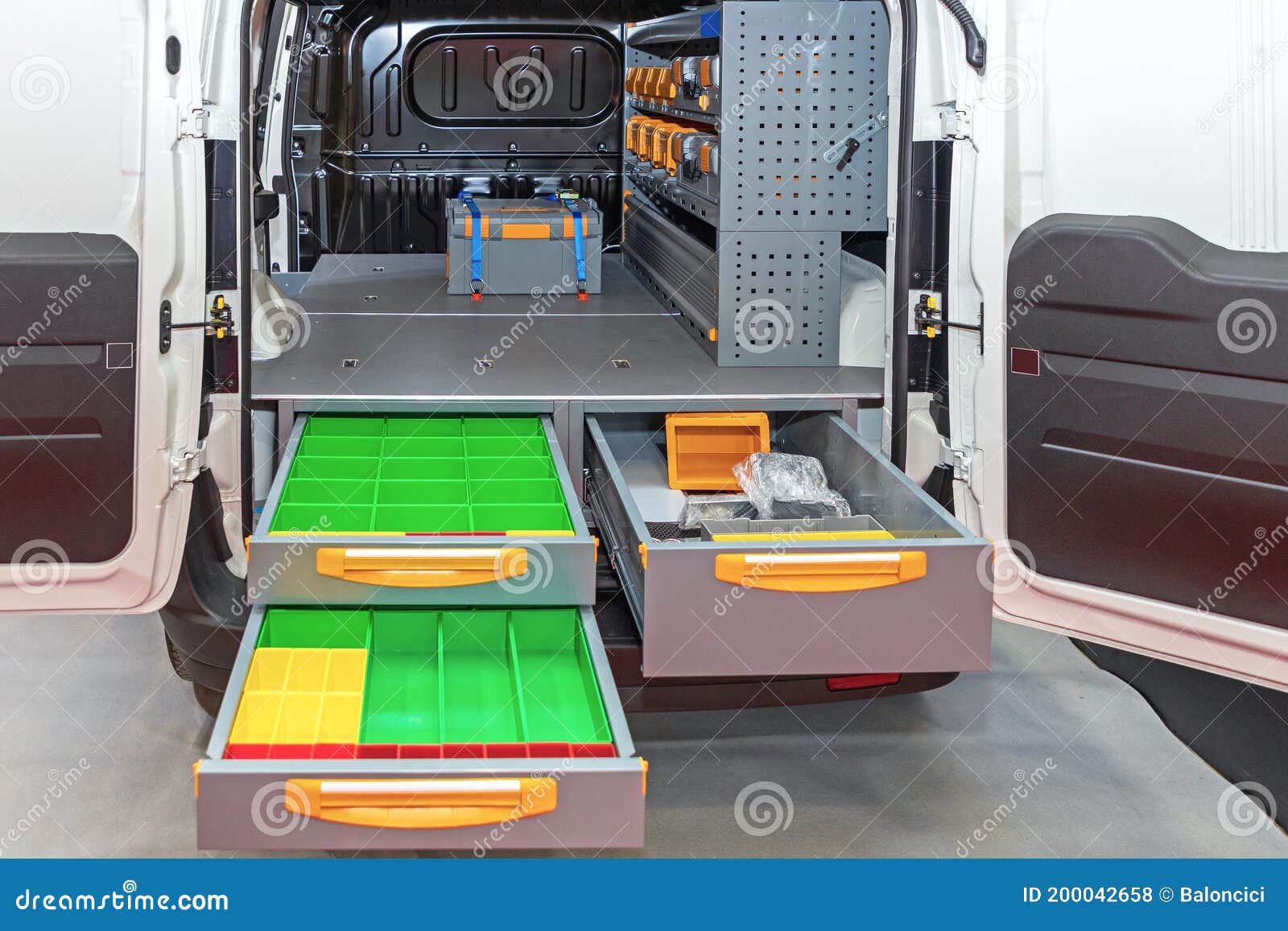 Minivan Workshop Drawers stock photo. Image of dividers - 200042658