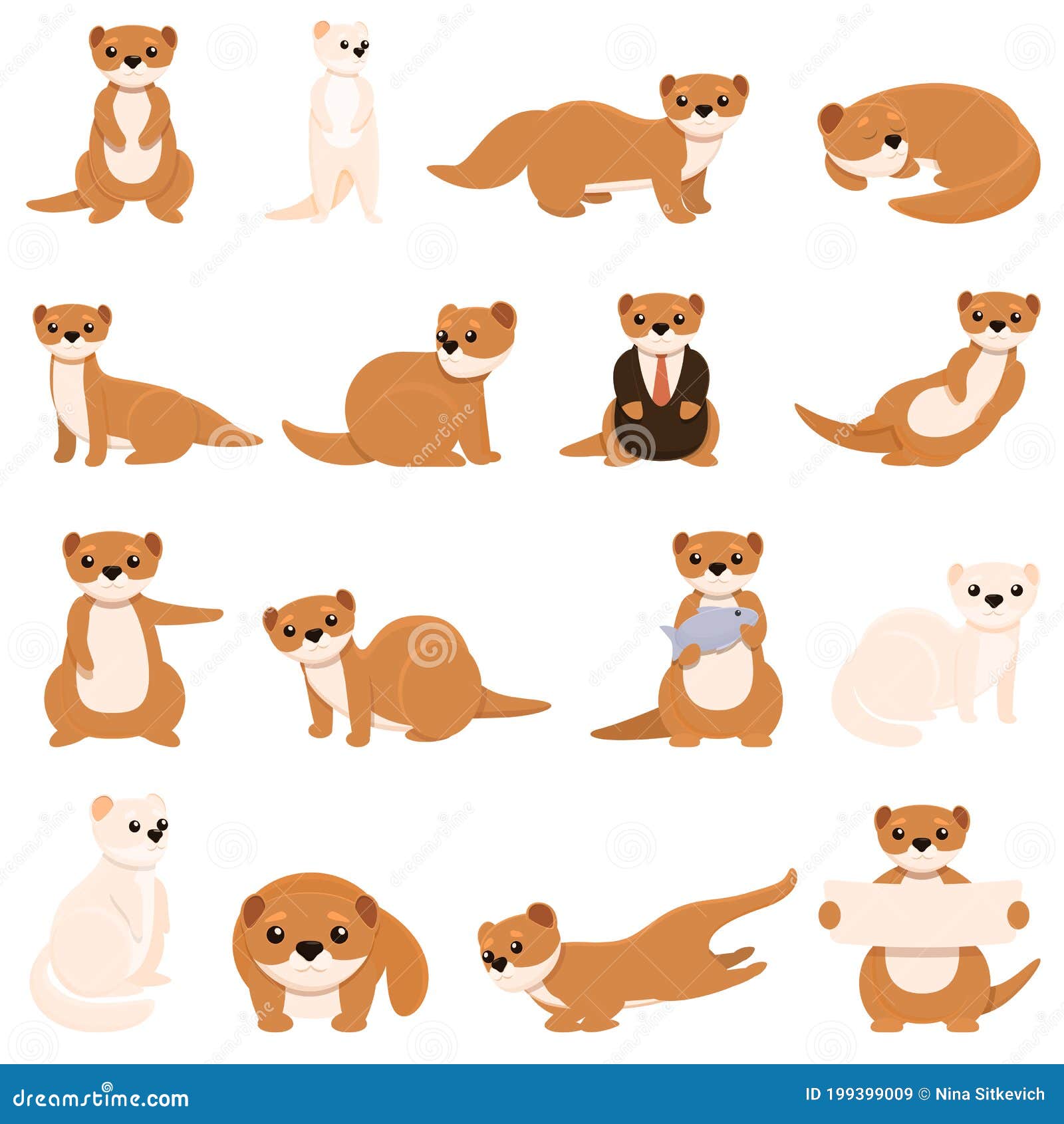 Mink Icons Set, Cartoon Style Stock Vector - Illustration of cheerful ...