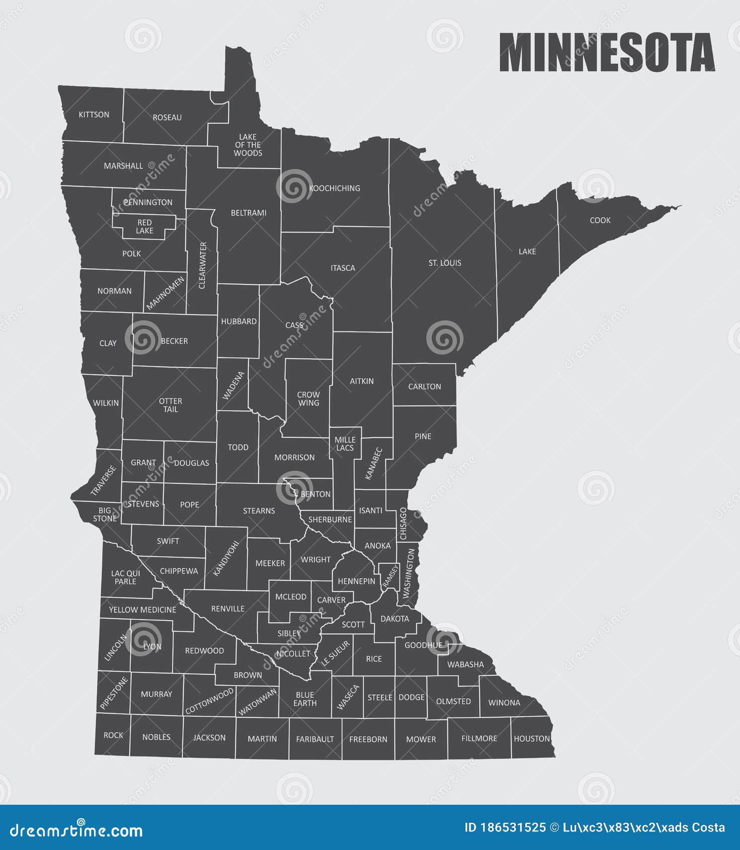 Minnesota County Map stock illustration. Illustration of travel - 186531525