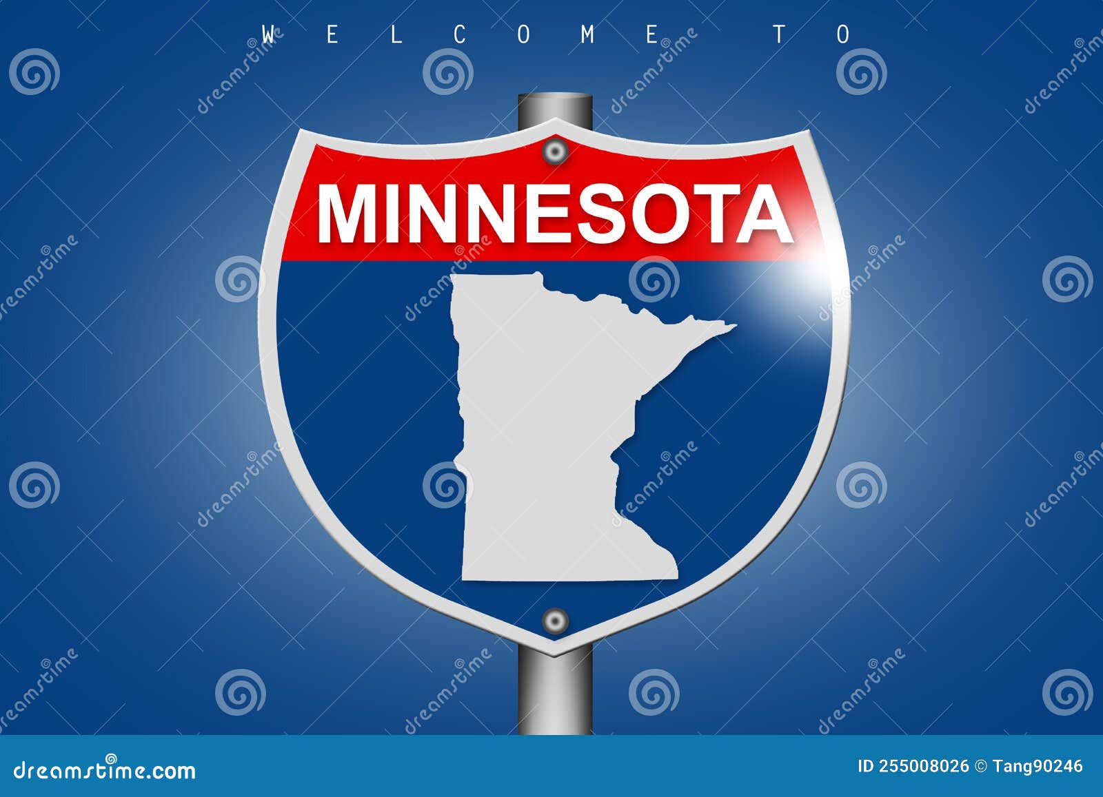Minnesota Map on Highway Road Sign Over Blue Background Stock ...