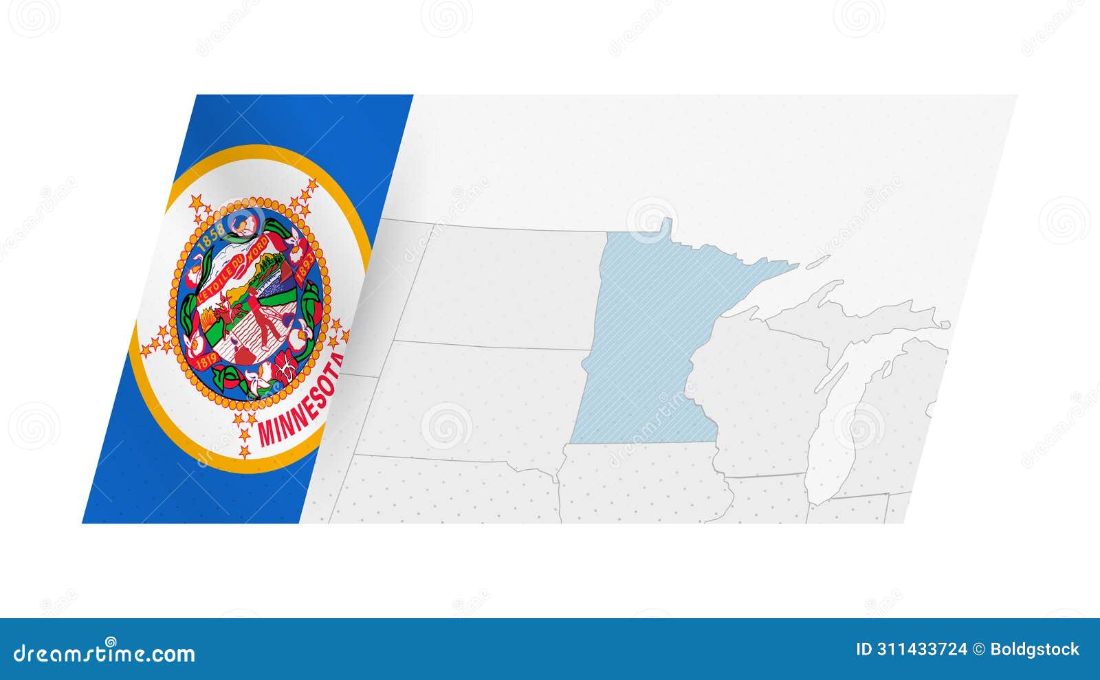 Minnesota Map in Modern Style with Flag of Minnesota on Left Side Stock ...