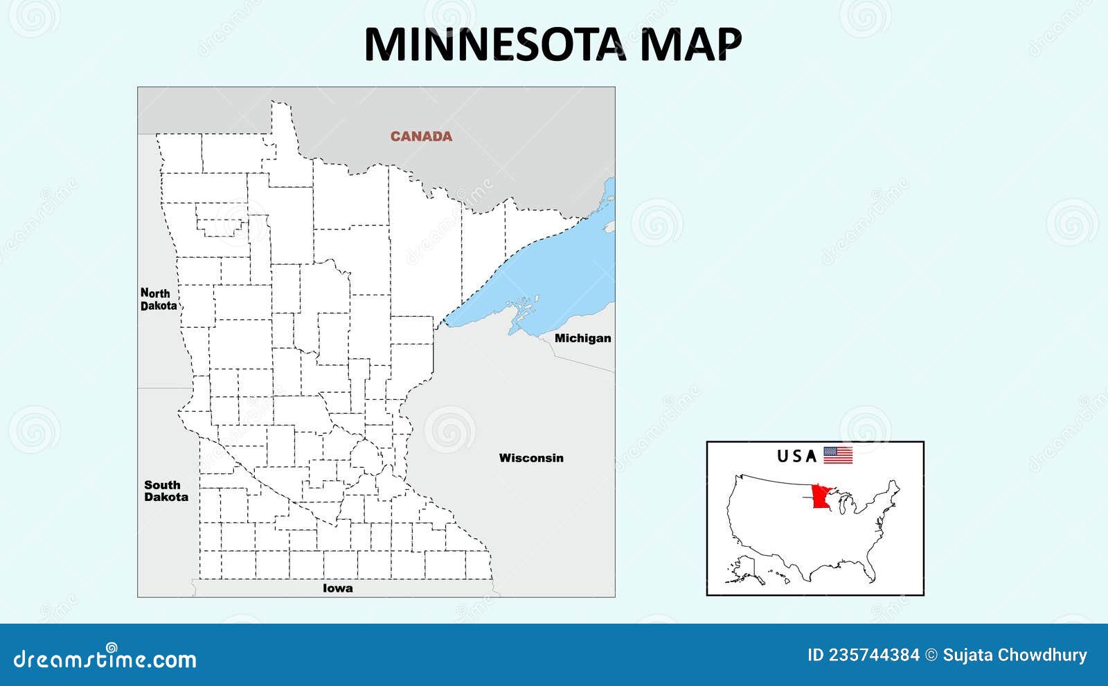 Minnesota Map. Political Map of Minnesota with Boundaries in Outline ...