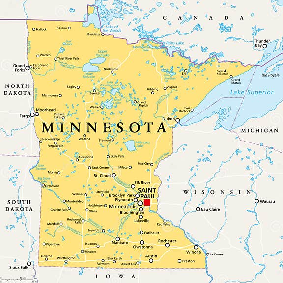 Minnesota, MN, Political Map, US State, Nicknamed Land of 10,000 Lakes ...