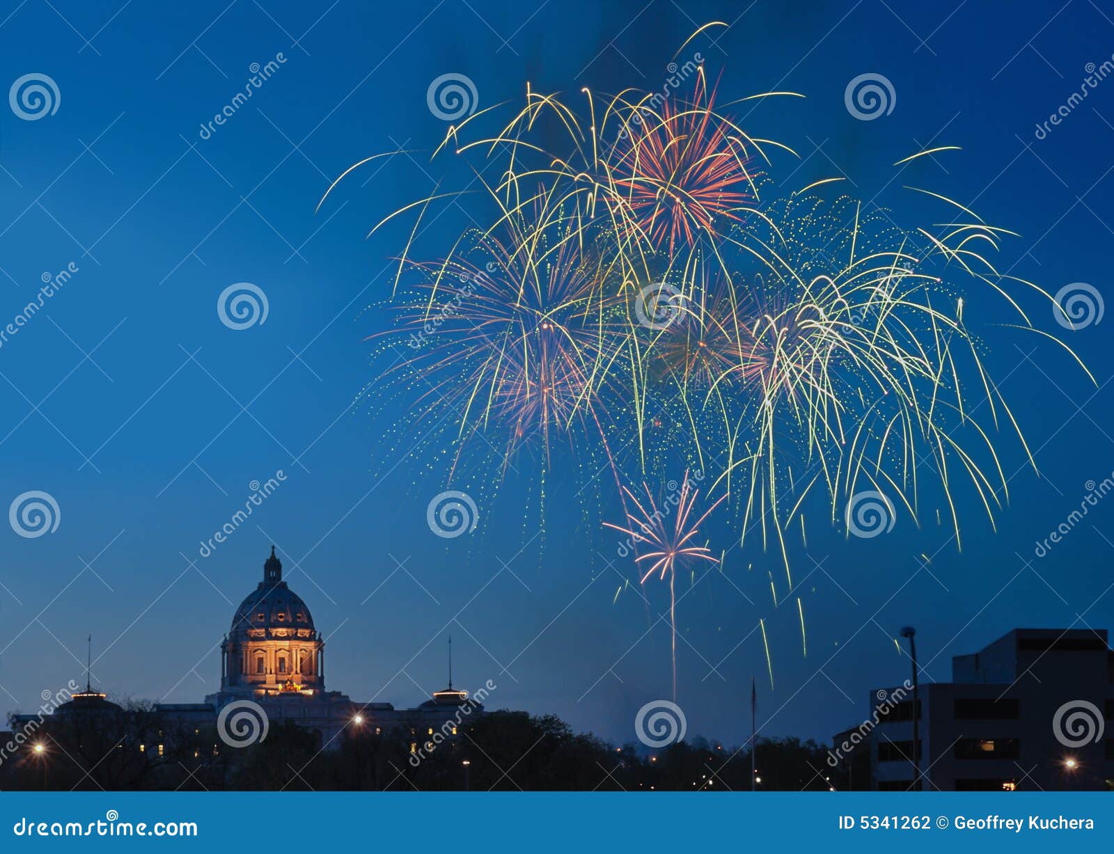 Minnesota State Capitol and Fireworks Stock Photo - Image of historic ...