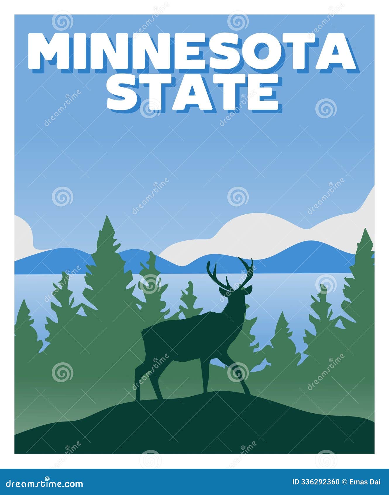 Minnesota State with Deer Silhouettes and Beautiful Views Stock ...