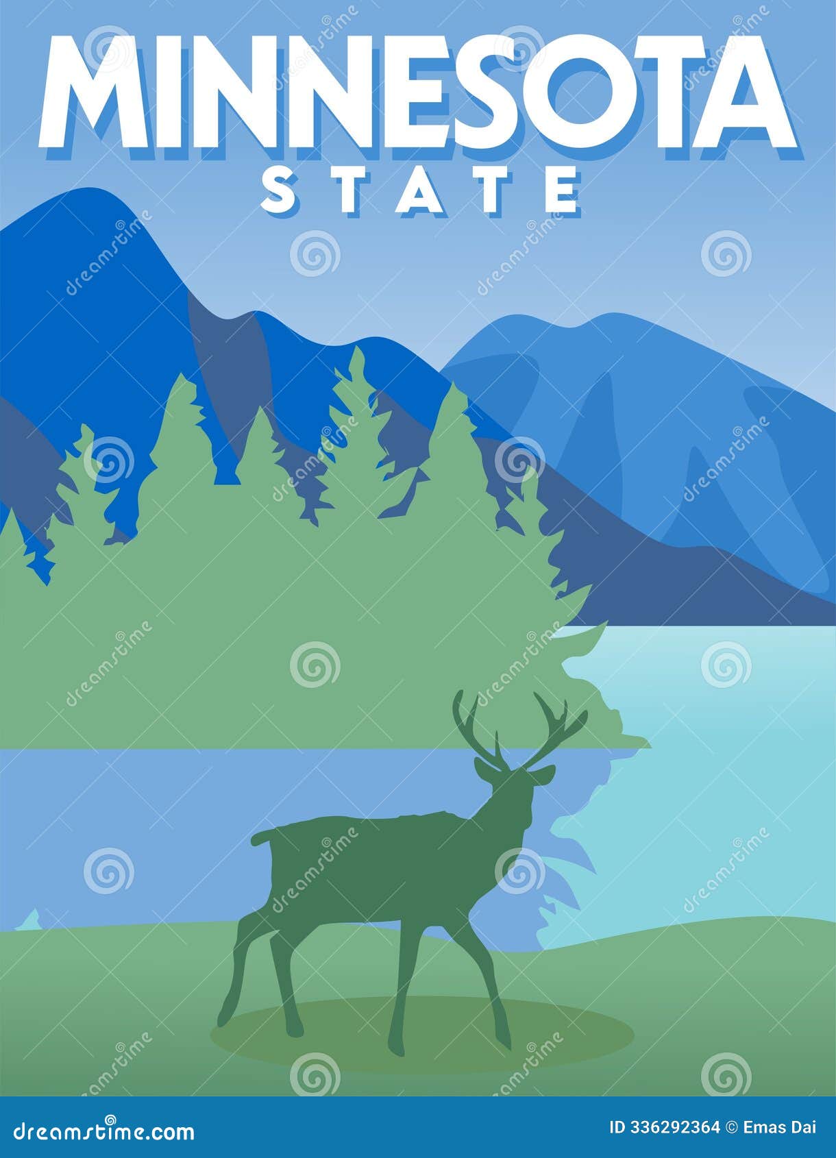 Minnesota State with Deer Silhouettes and Beautiful Views Stock ...