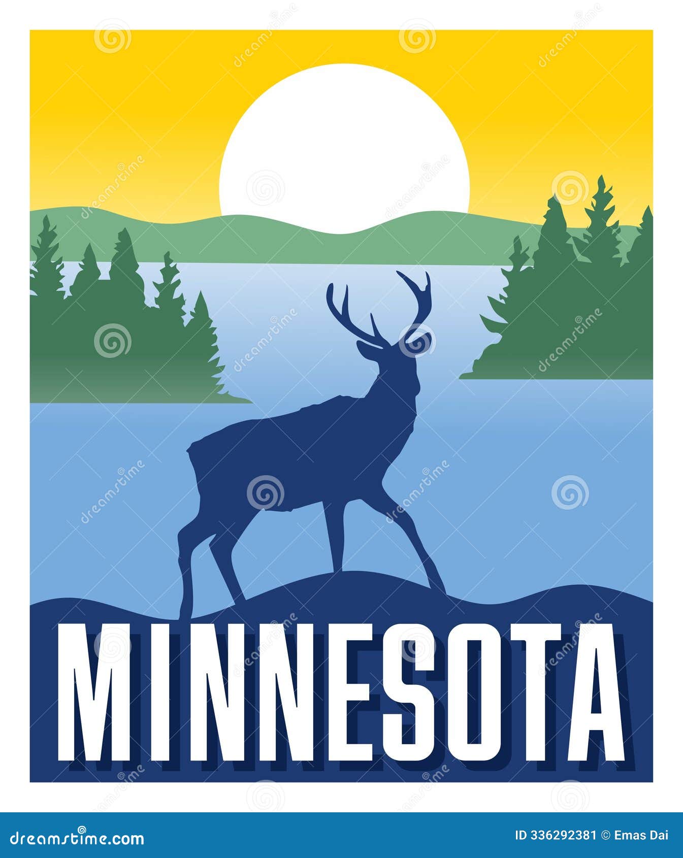 Minnesota State with Deer Silhouettes and Beautiful Views Stock ...