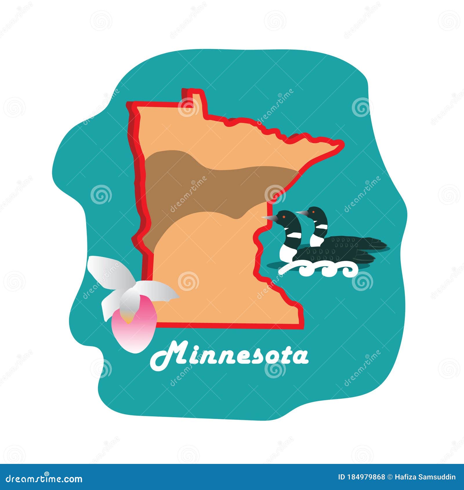 Minnesota State Map with Common Loon and Slipper. Vector Illustration ...