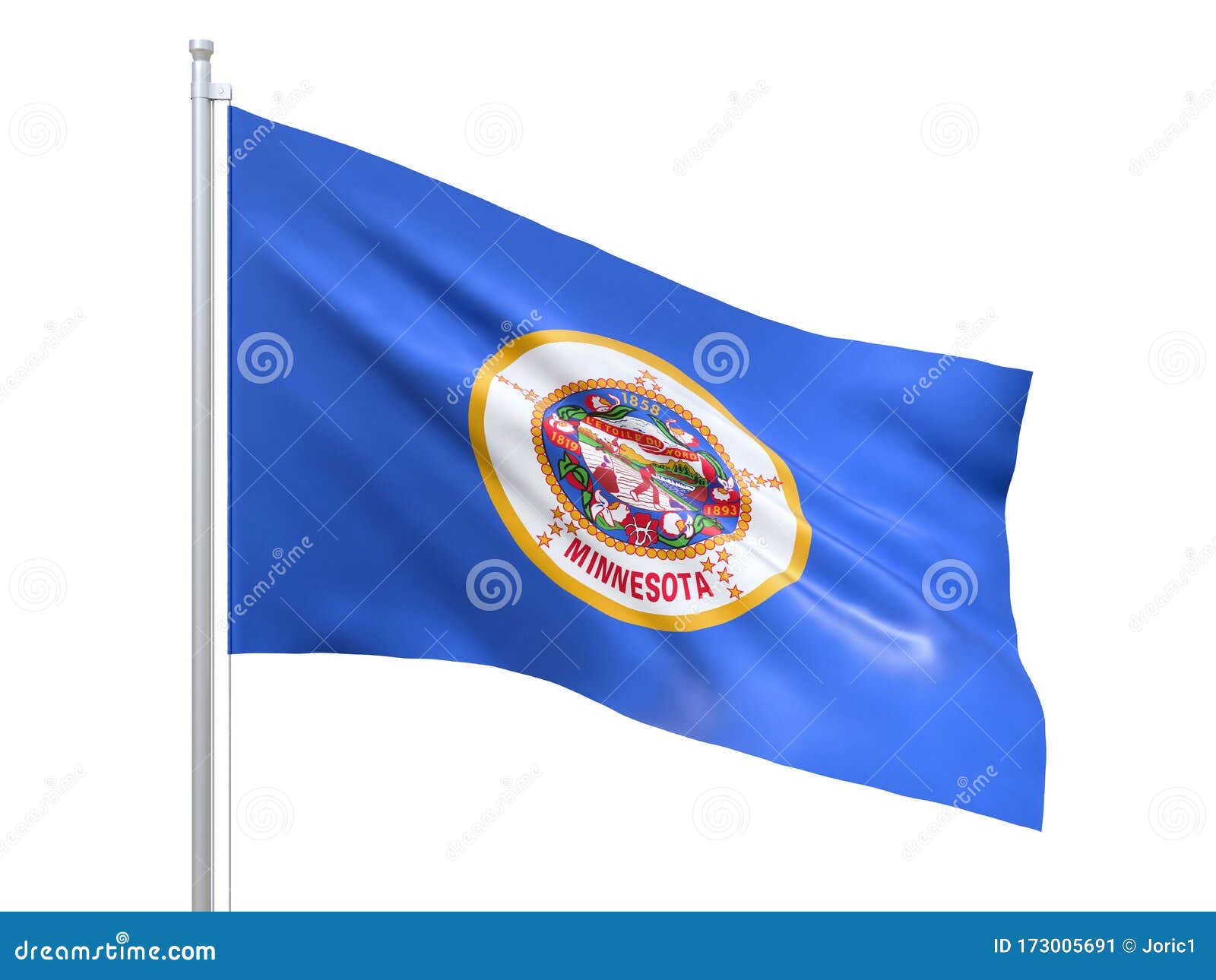 Minnesota U.S. State Flag Waving on White Background, Close Up ...