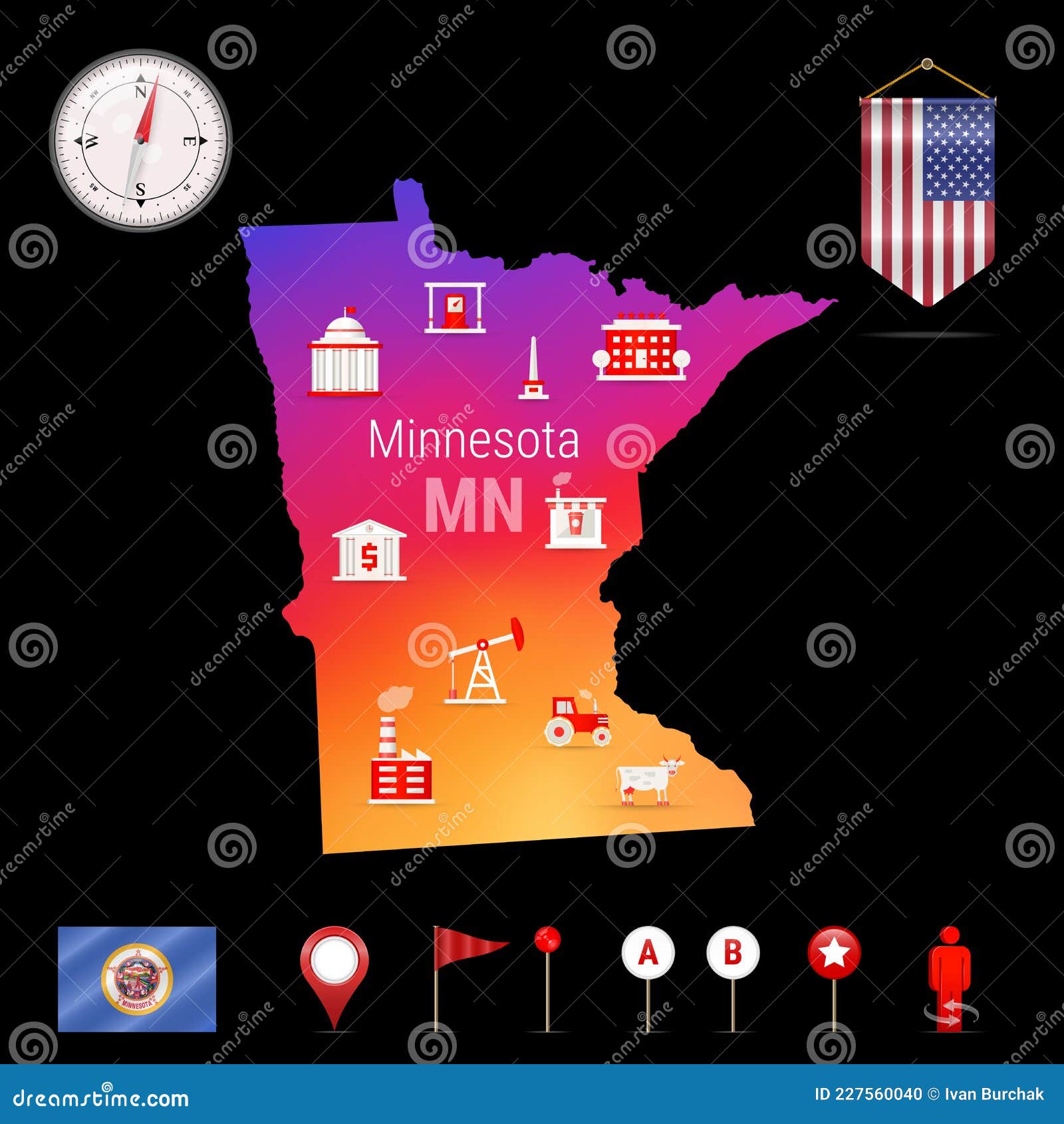 Minnesota Vector State Map With Community Assistance And Activates ...