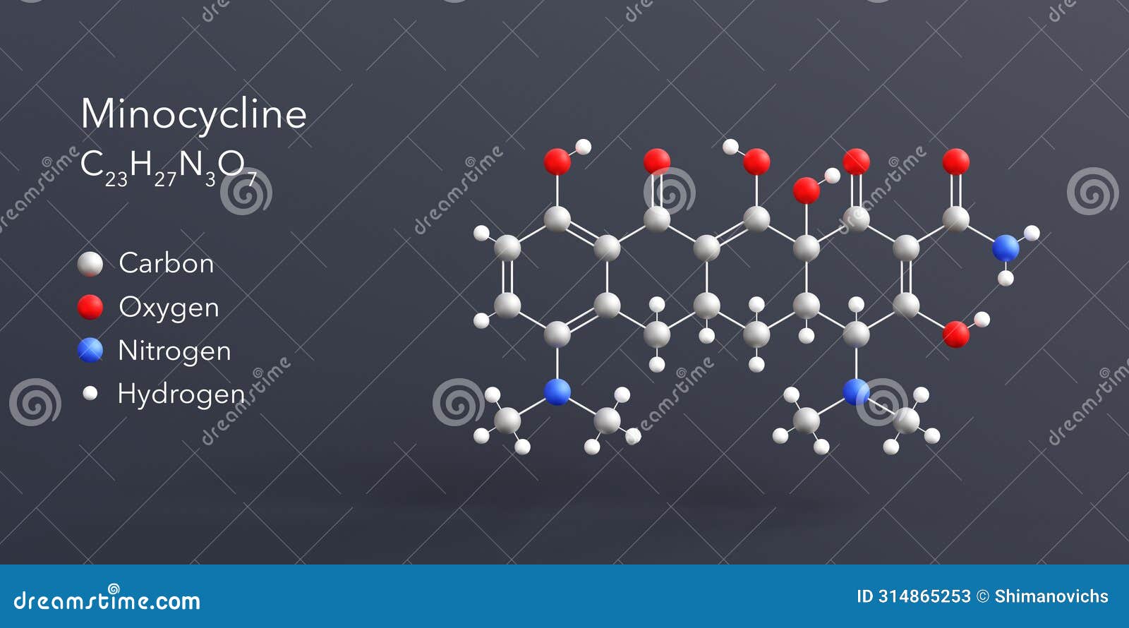 Minocycline Molecule 3d Rendering, Flat Molecular Structure with ...