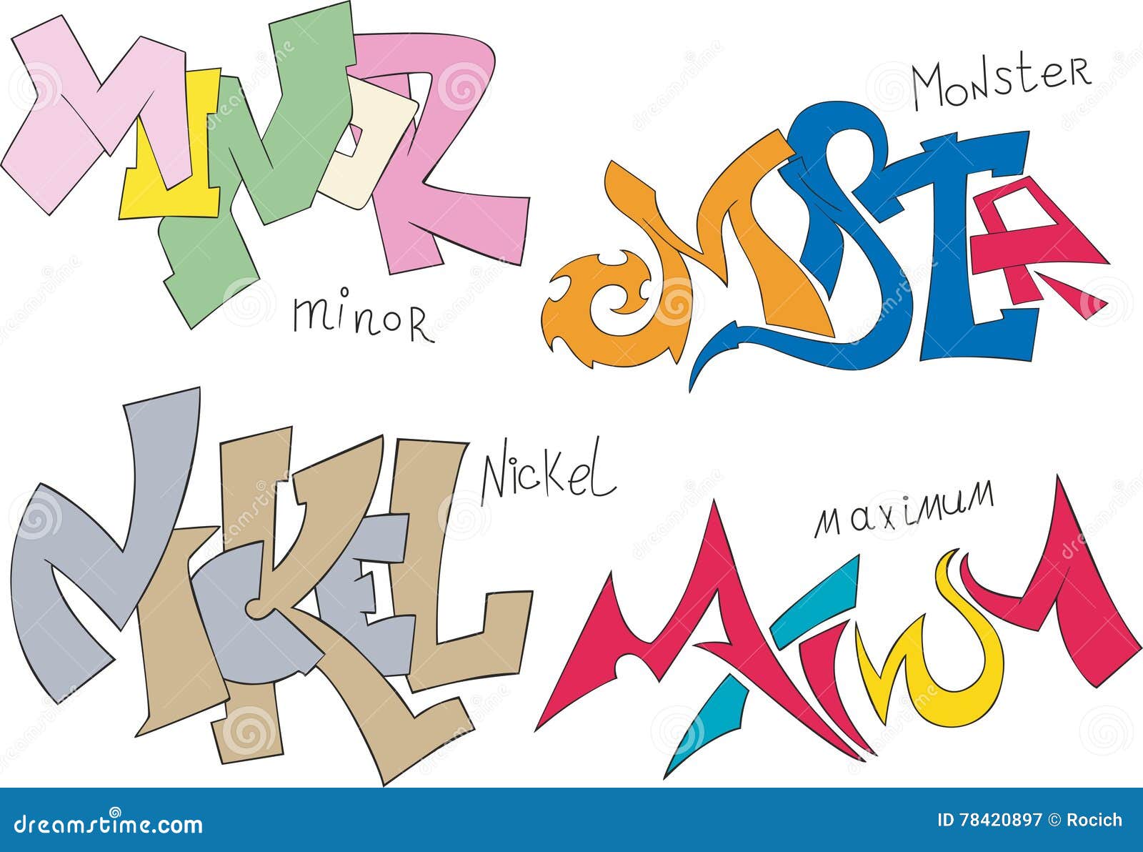 Minor, Monster, Nickel and Maximum Graffiti Stock Vector - Illustration ...