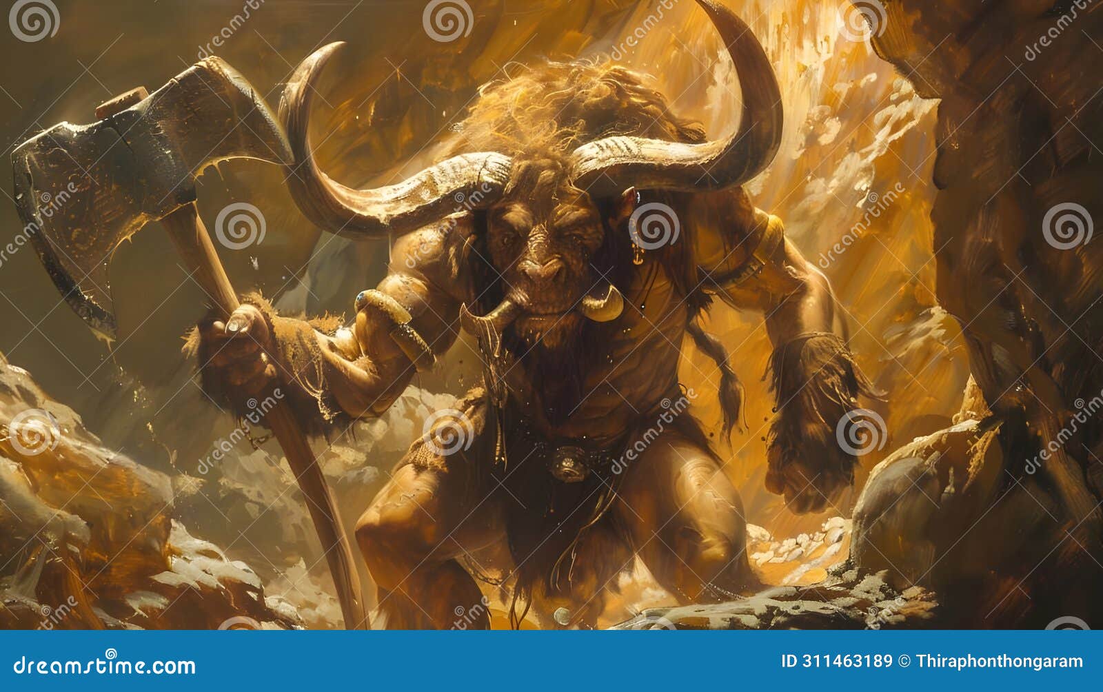 Minotaur with axe stock illustration. Illustration of illustartion ...