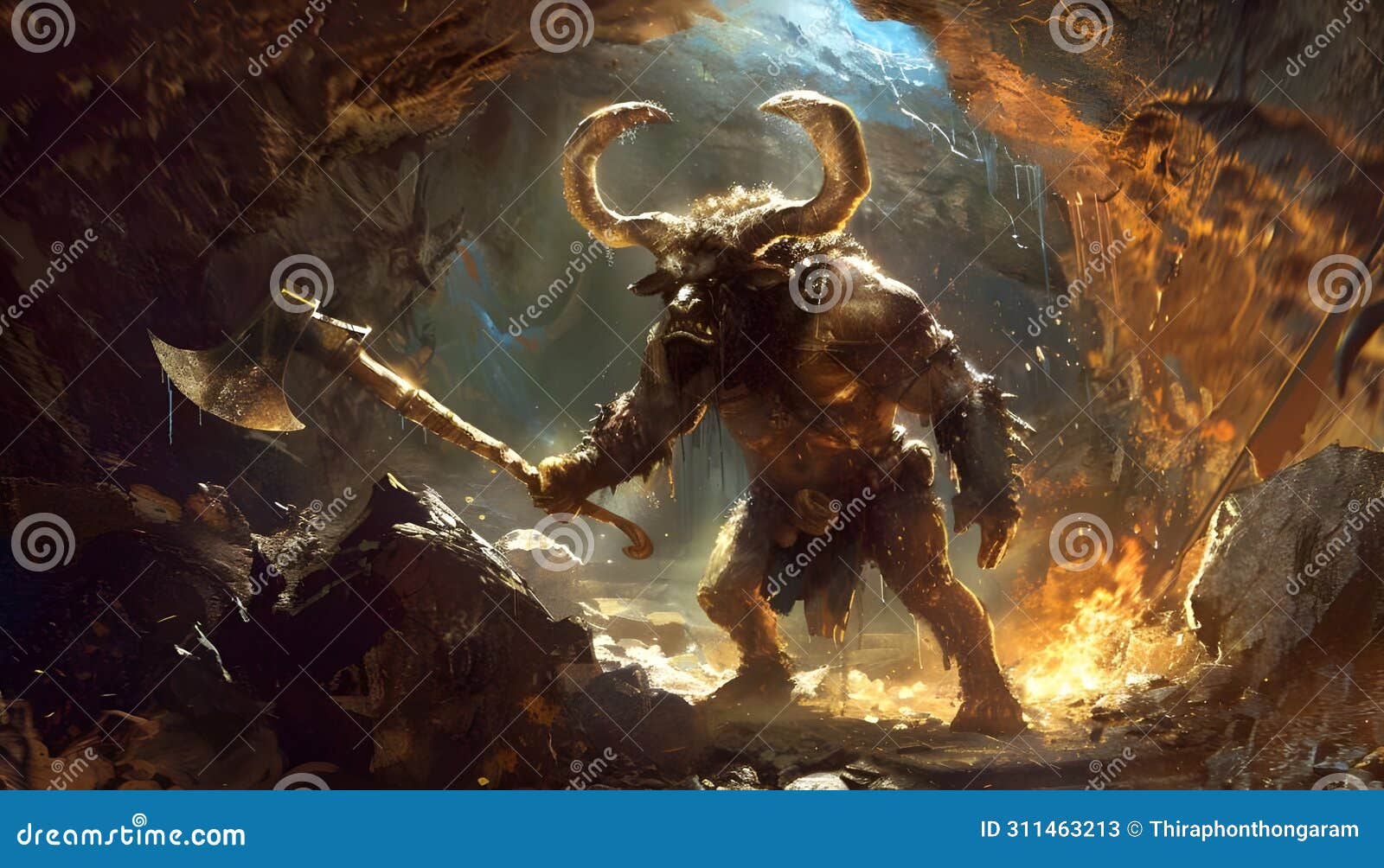 Minotaur with axe stock illustration. Illustration of fierce - 311463213