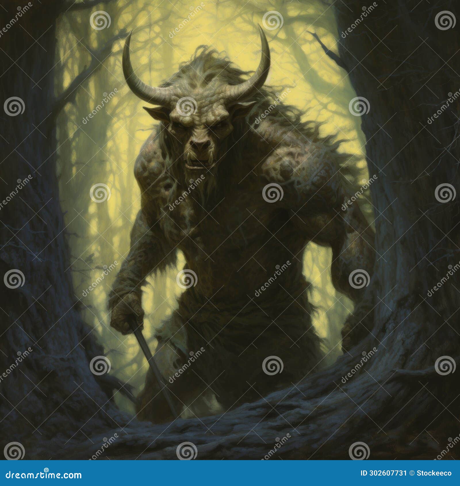 Minotaur in Haunted Forest: a Dark and Dynamic Illustration by John ...