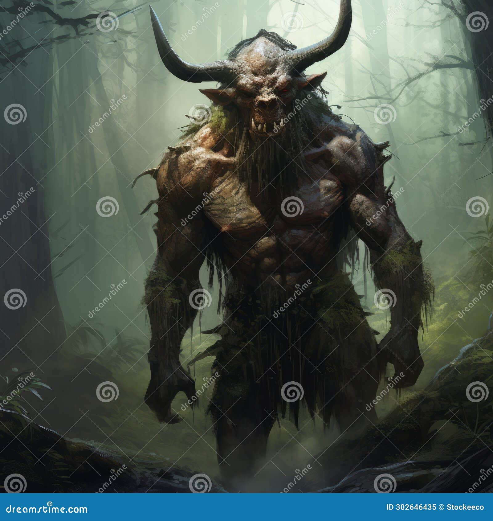 Minotaur in Haunted Forest: a Grotesque Fantasy Creature with Strong ...