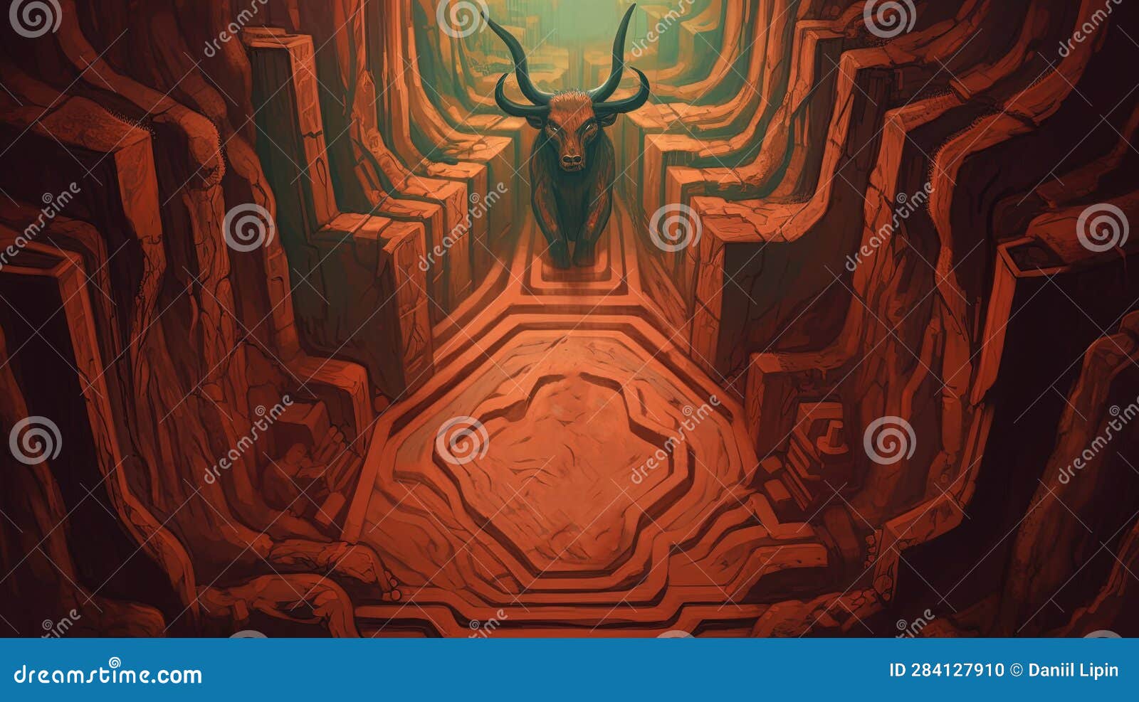 A minotaur in a labyrinth stock illustration. Illustration of mythical ...